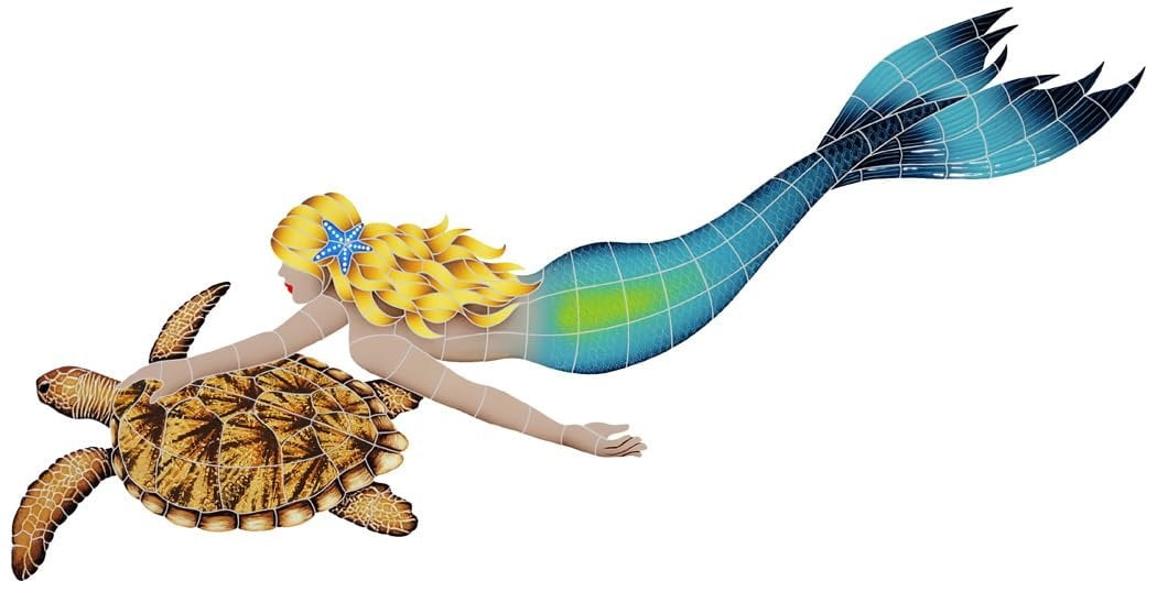 Mermaid with Turtle Ceramic Swimming Pool Mosaic 30" x 60" - Walmart.com