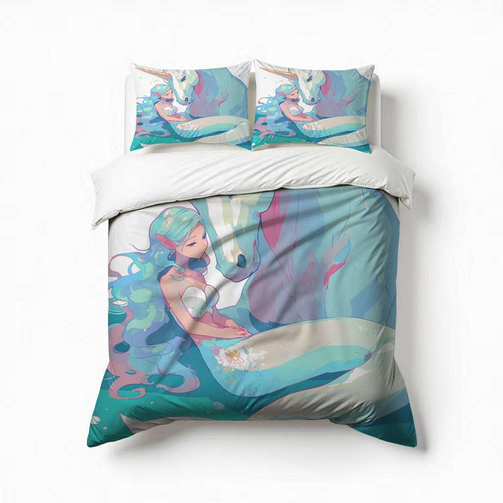 Mermaids And Unicorns Bedding Set 3 Pcs Soft Microfiber Quilt Cover For ...