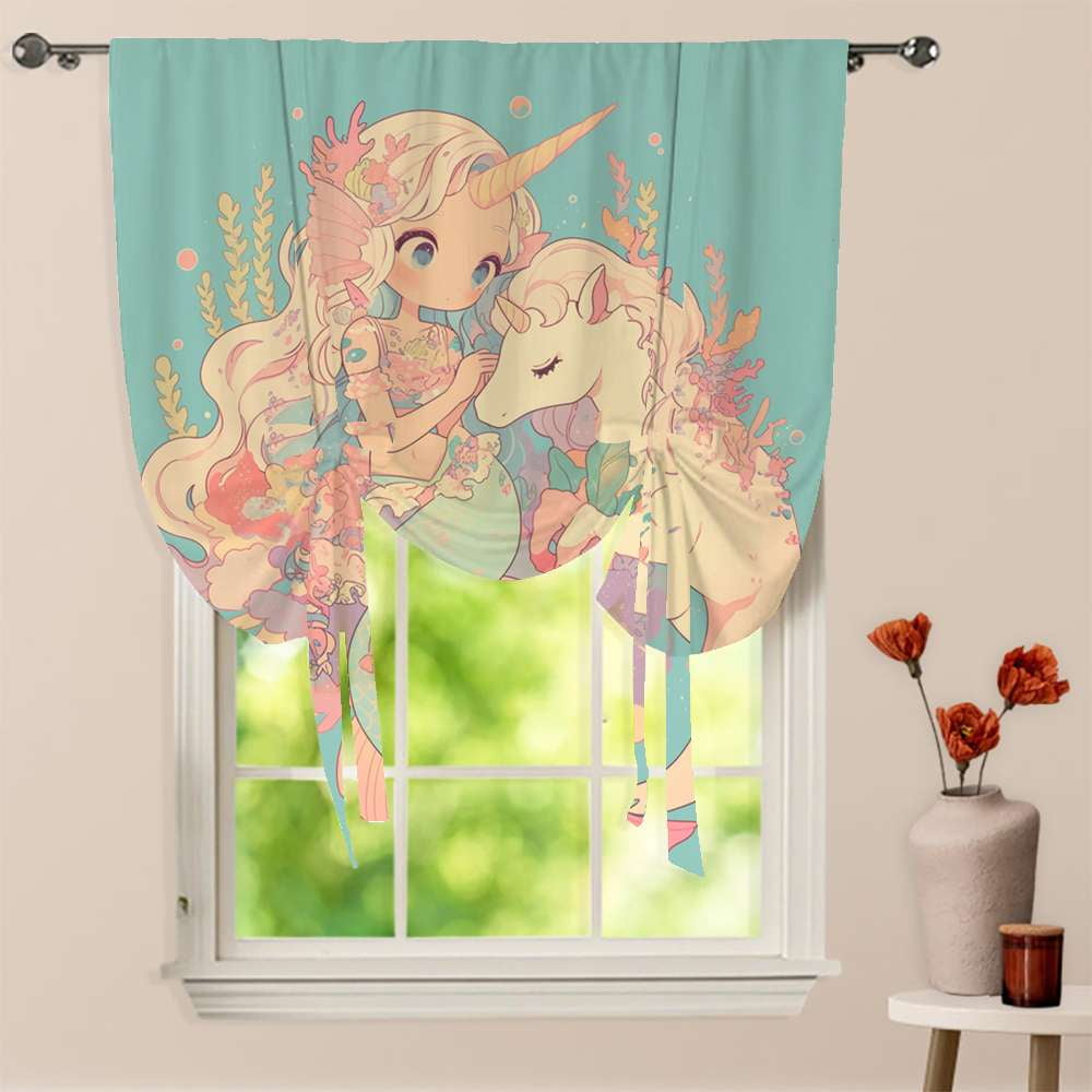 Mermaids And Unicorns Window Curtain for Living Room Roman Curtain ...