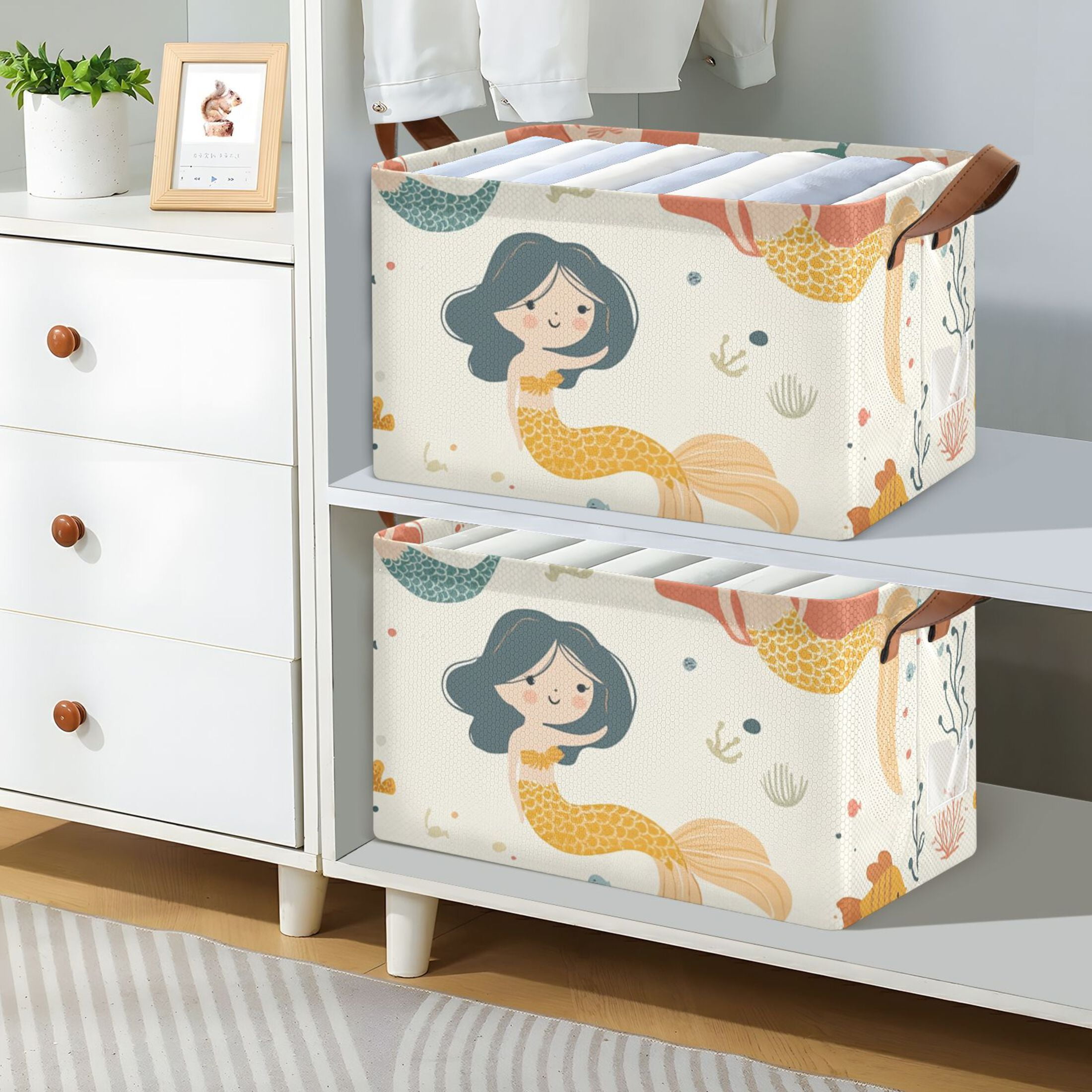 Mermaids Cartoon Foldable Storage Large Fabric Storage Baskets ...
