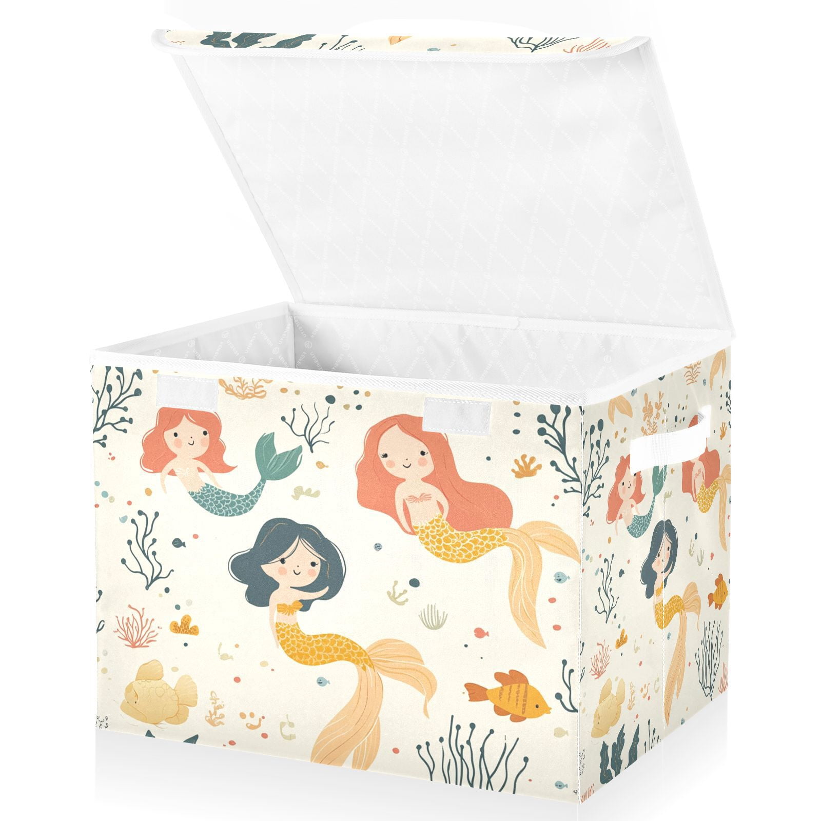 Mermaids Cartoon Storage Basket for Shelves Foldable Container ...