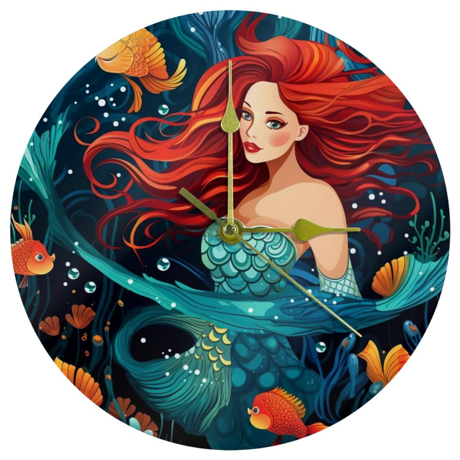 Mermaids Circular Acrylic Wall Clock - Elegant Timepiece with Modern ...