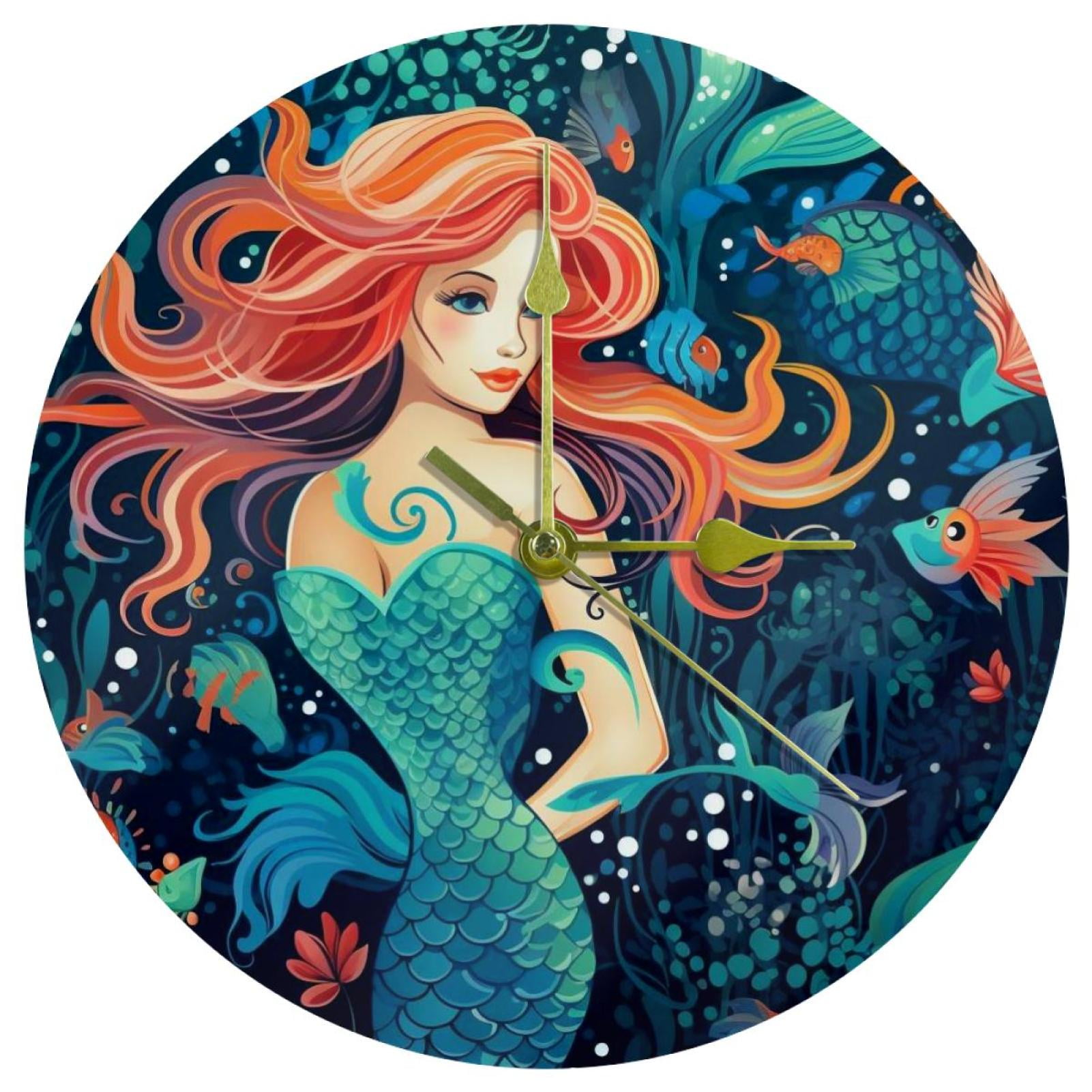 Mermaids Circular Acrylic Wall Clock - Stylish Timepiece for Home Decor ...