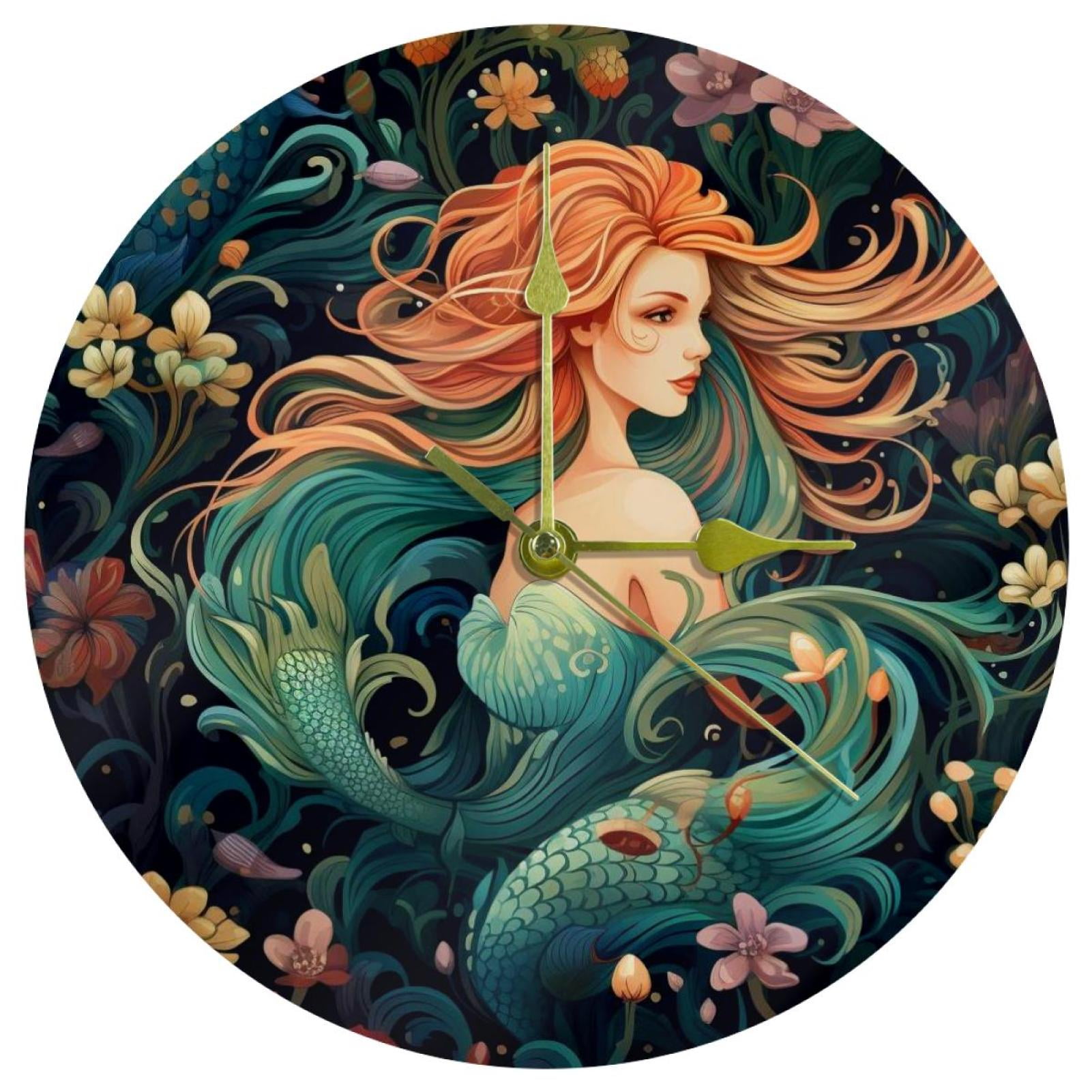 Mermaids Circular Acrylic Wall Clock - Stylish Timepiece for Modern ...