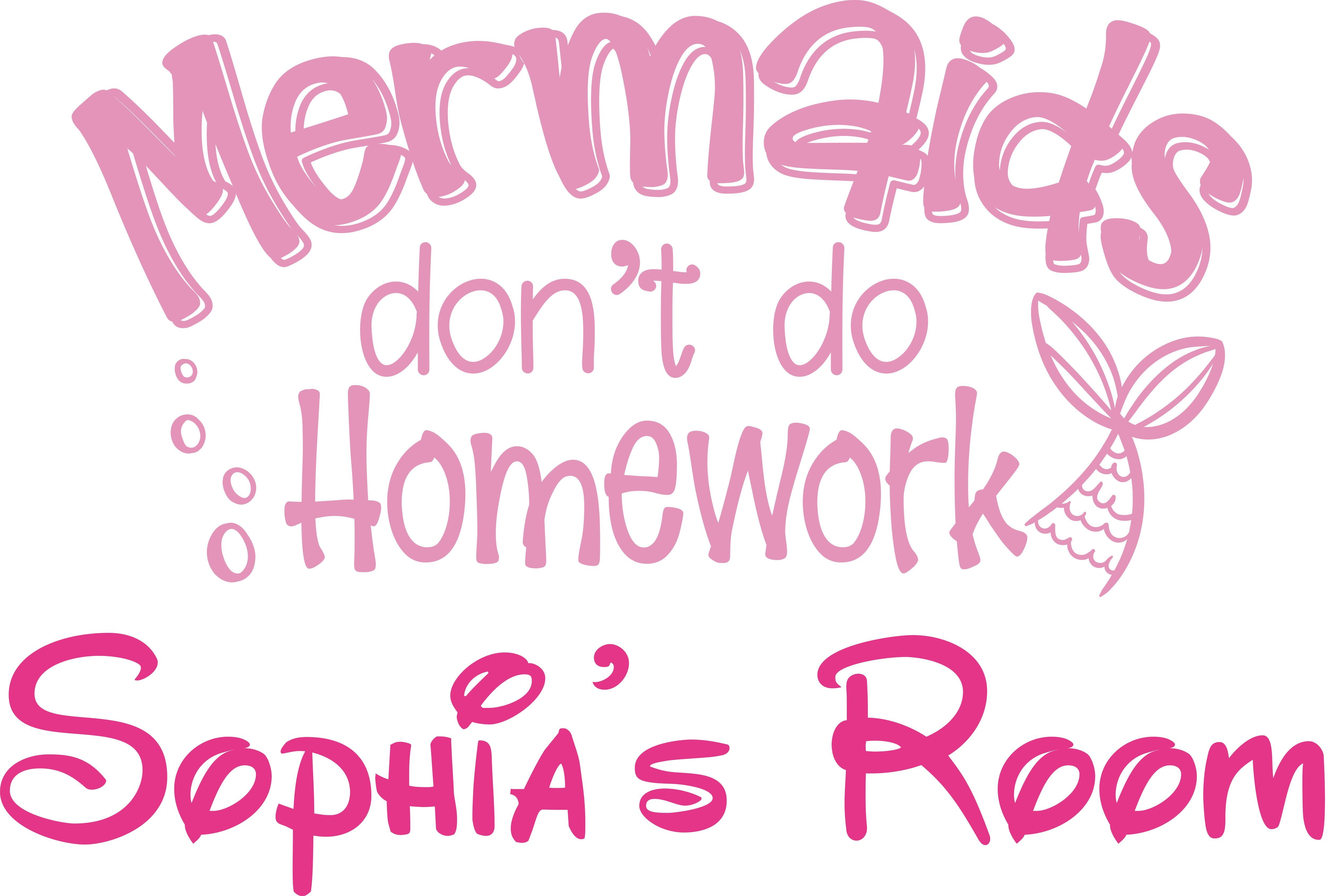 Mermaids Don't Do Homework Custom Name Vinyl Wall Decal - Education ...