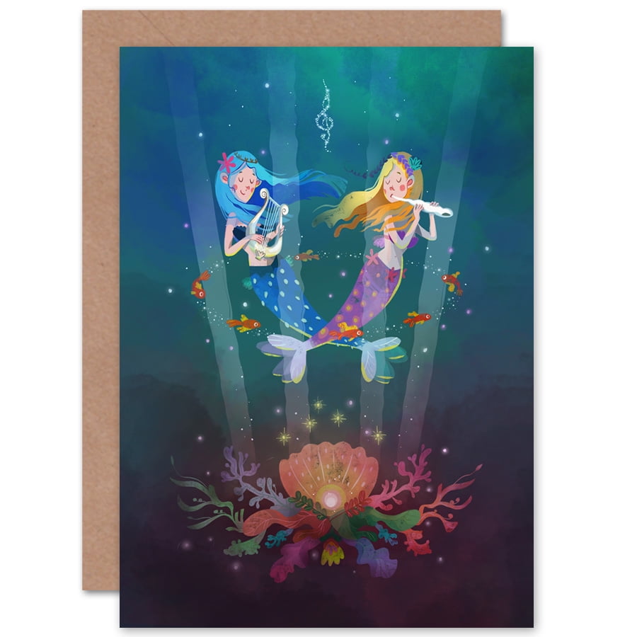 Mermaids Kids Music Greetings Card Plus Envelope Blank inside - Walmart.com