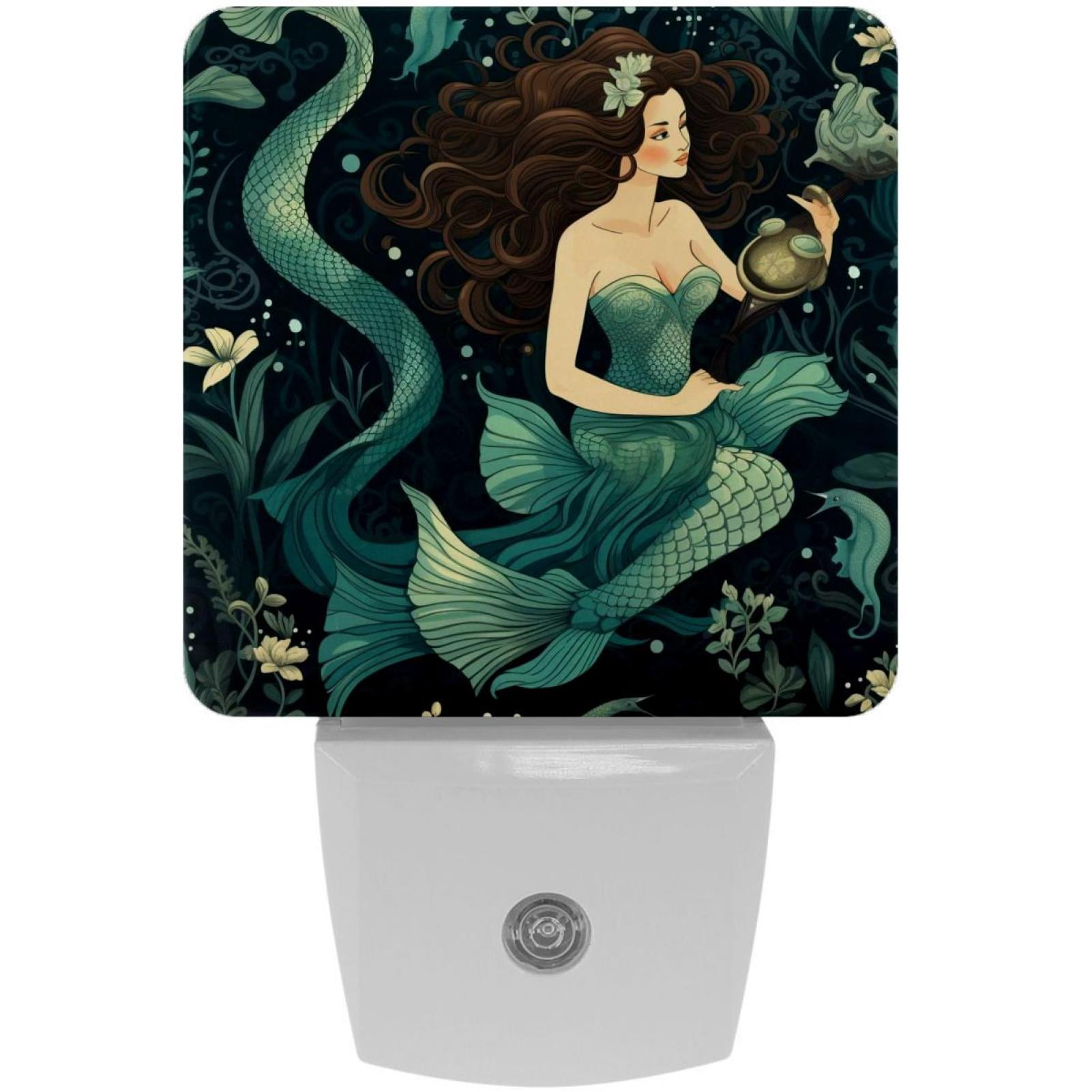 Mermaids LED Square Night Light - Soft Glow Plug-in Lamp with Dusk to ...