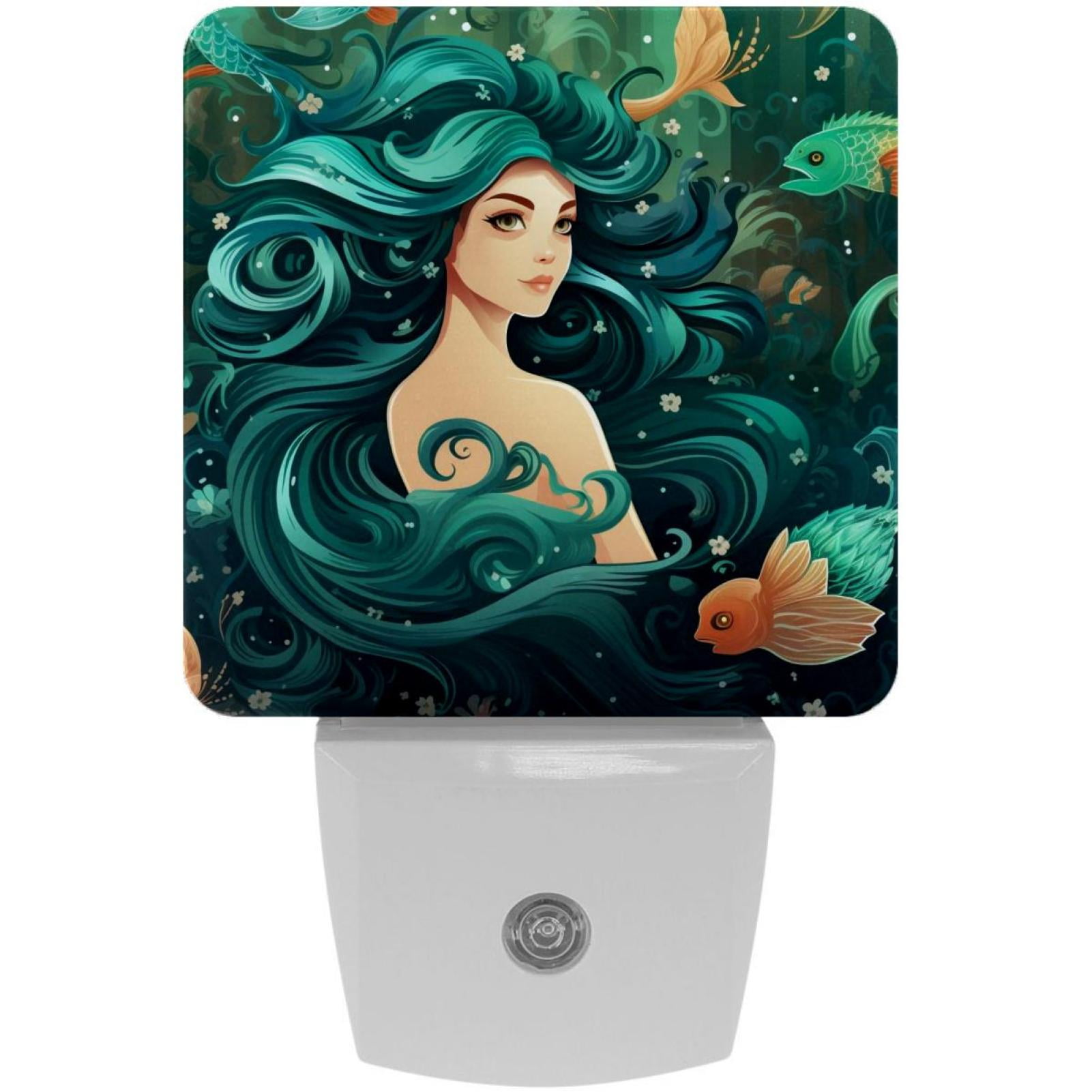 Mermaids LED Square Night Lights - Energy Efficient Bedside Lamp with ...