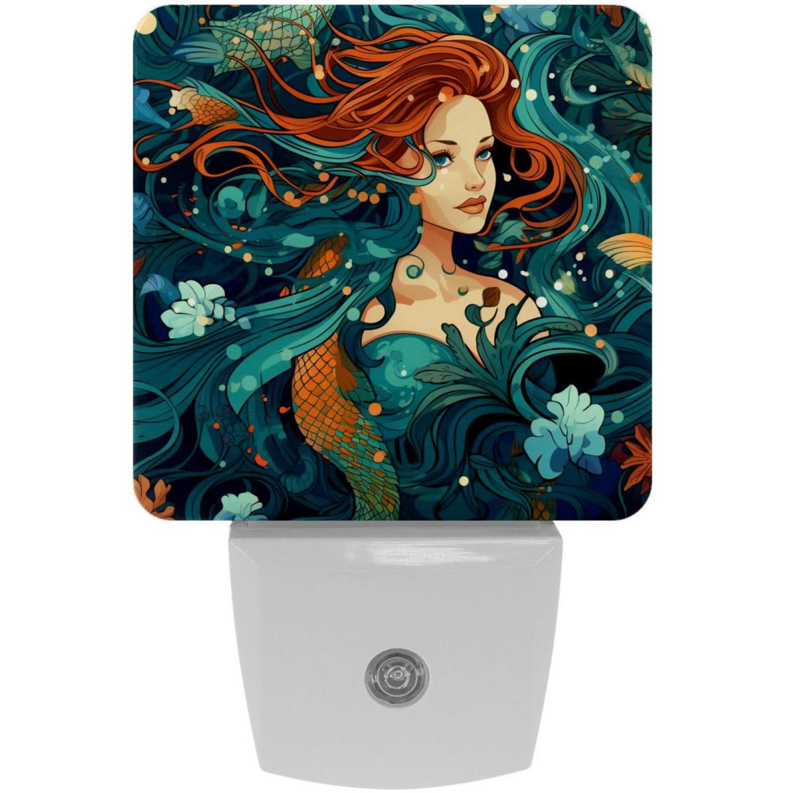 Mermaids LED Square Night Lights - Energy Efficient Bedside Lamp with ...