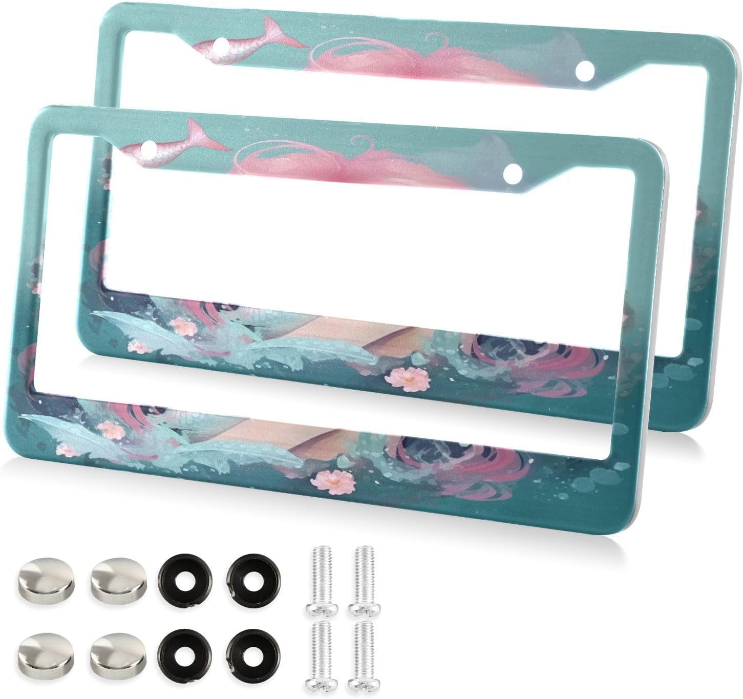 Mermaids License Plate Frame, Aluminum Car Tag Frames, 2 Pack Universal ...