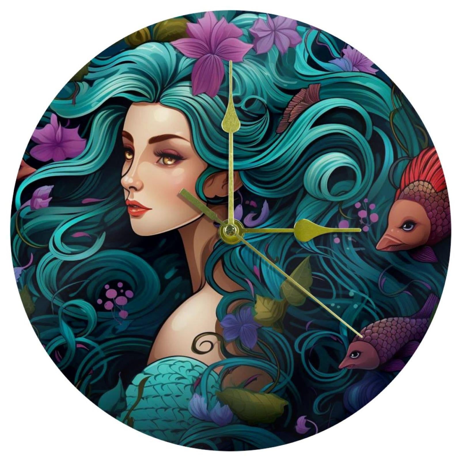Mermaids Modern Acrylic Circular Wall Clock - Sleek Timepiece for ...