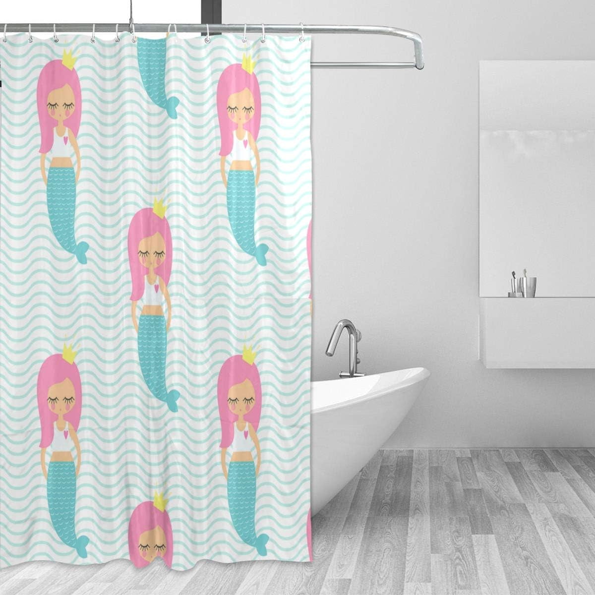 Mermaids On Stripes Bath Shower Curtain Liners - 72x72in - 100% ...