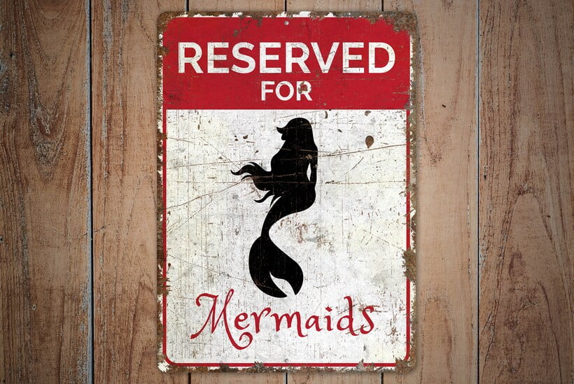 Mermaids Sign Beach Sign Beach Decor Funny Mermaids Sign Vintage Style ...