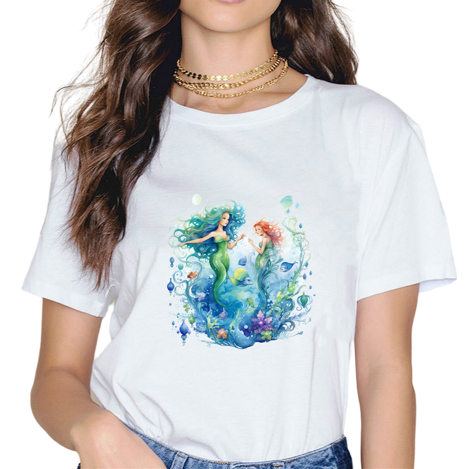 Mermaids Watercolor Retro Graphic T-Shirt - Walmart.com