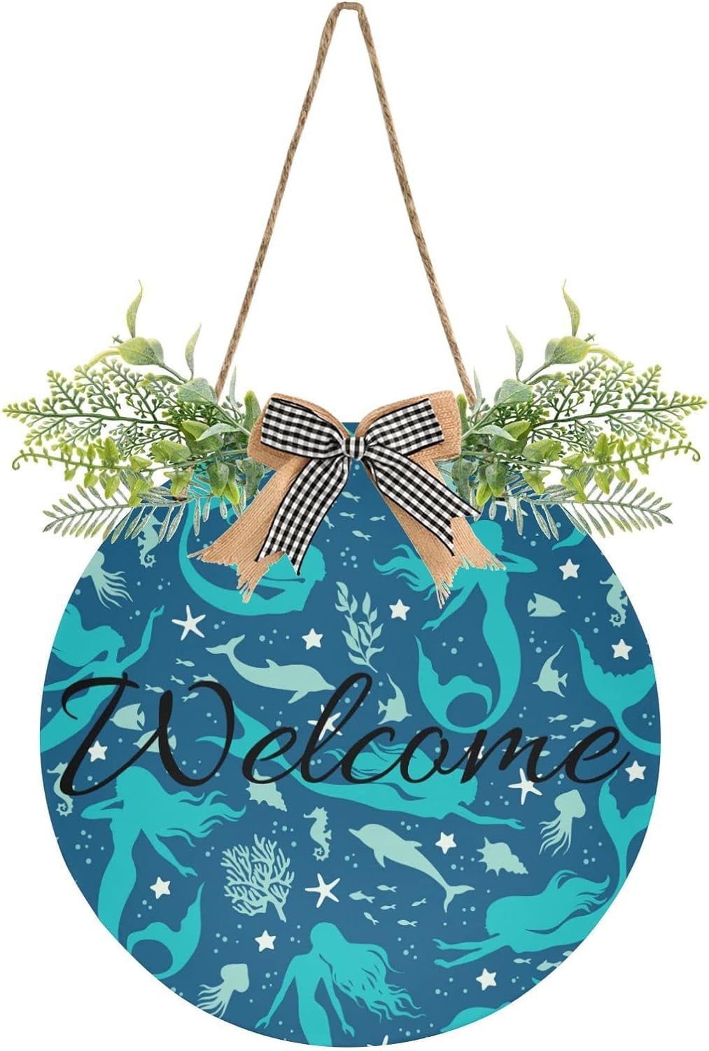 Mermaids Welcome Sign for Front Door, Round Sign Hanging Welcome Sign ...