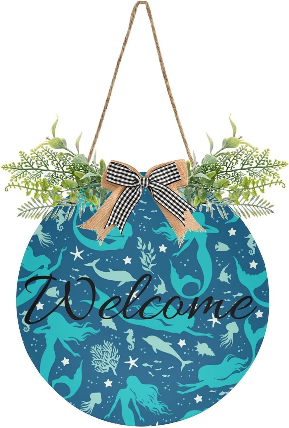 Mermaids Welcome Sign for Front Door, Round Sign Hanging Welcome Sign ...