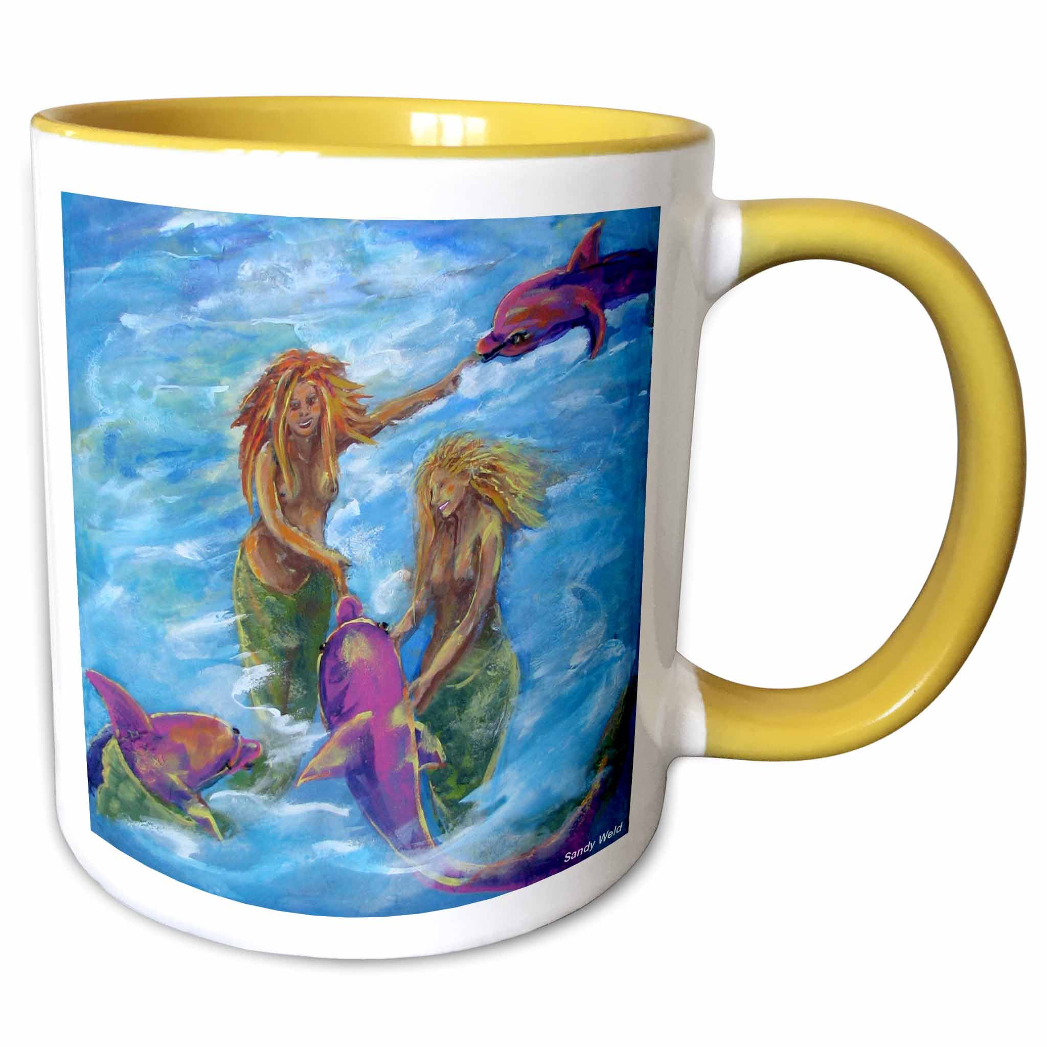Mermaids and Pink Porpoises,Whimsical creatures play in the ocean. 15oz ...