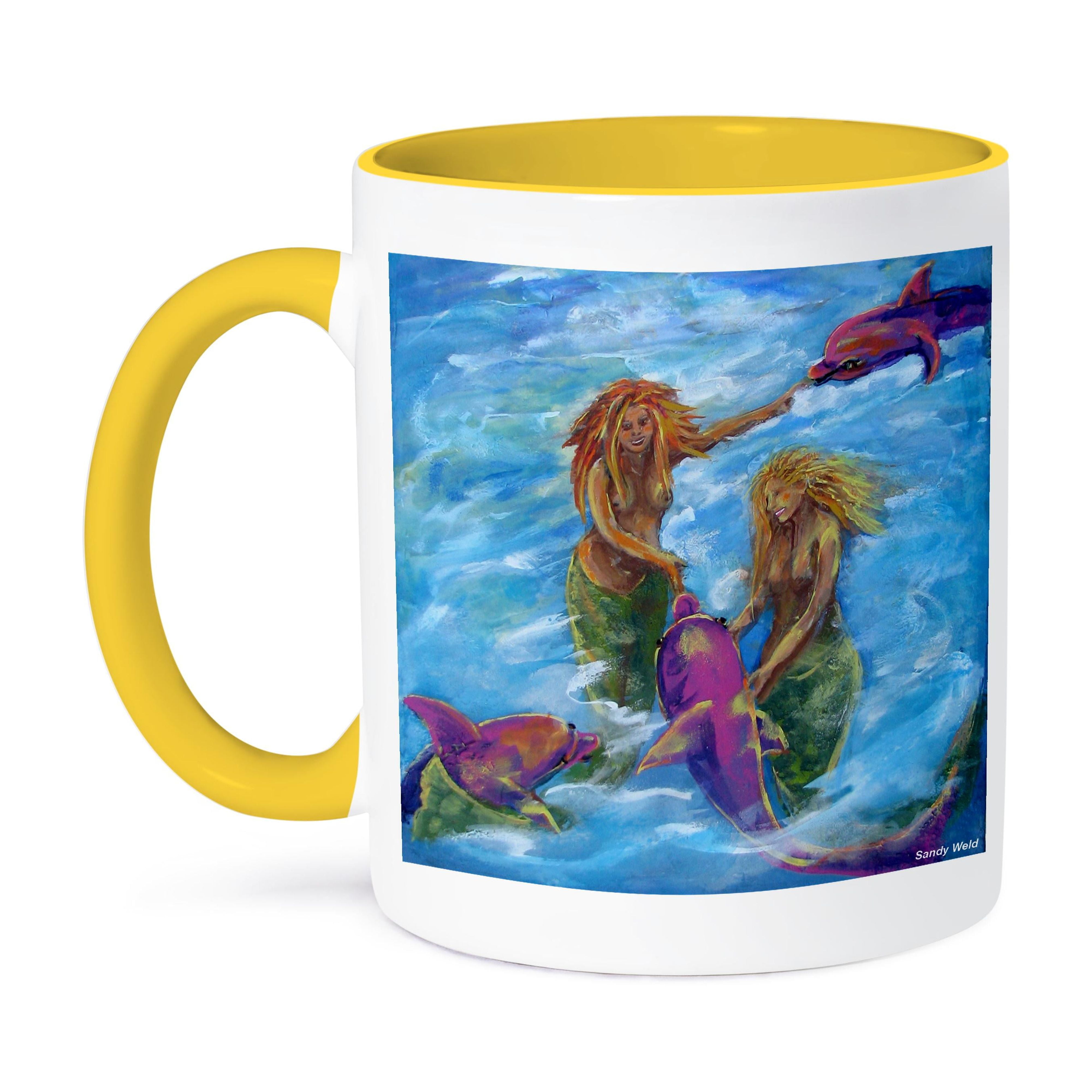 3dRose, Mermaids and Pink Porpoises,Whimsical creatures play in the ...