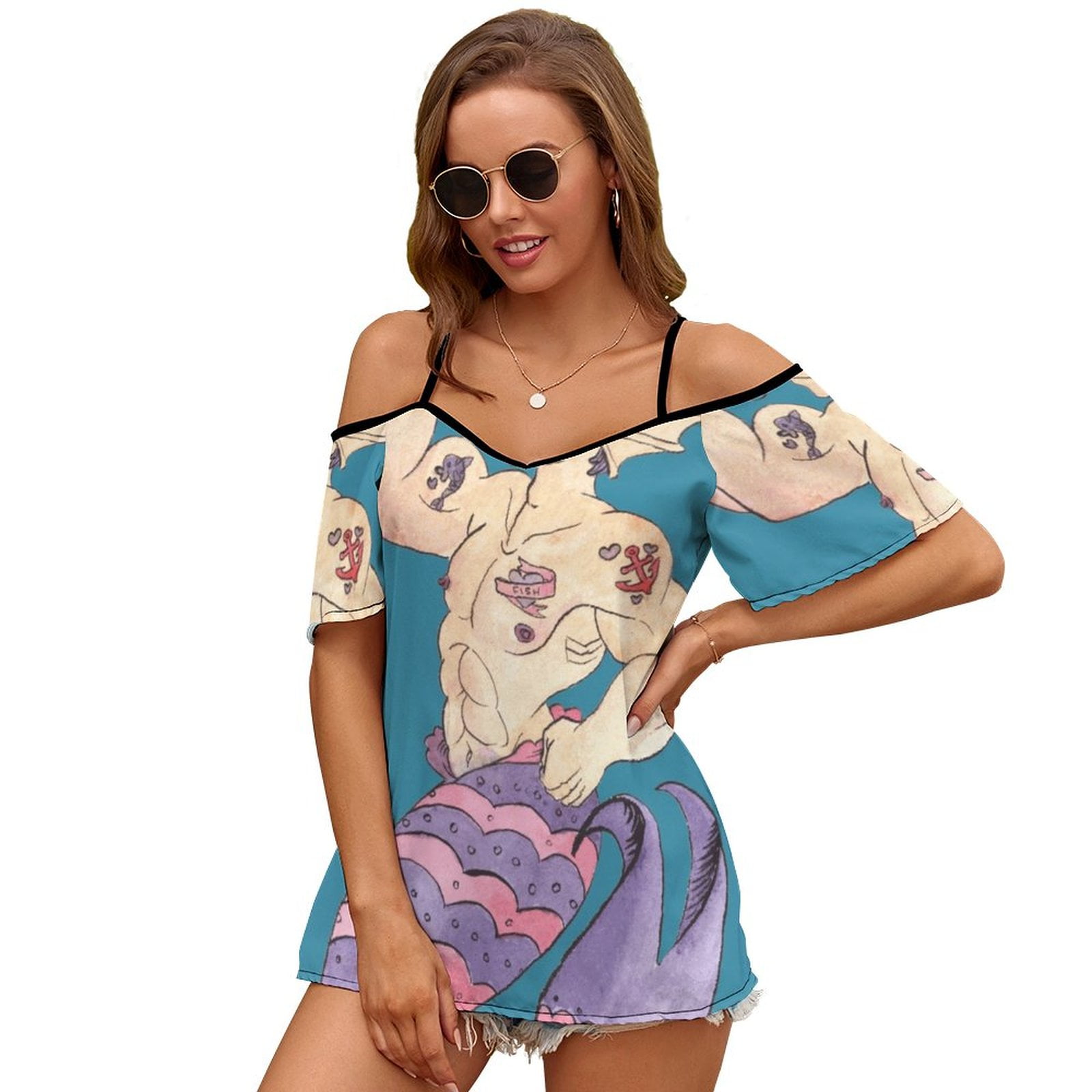 Mermay Sailor Merman With Tattoos Watercolor New Fashion Zip Off ...