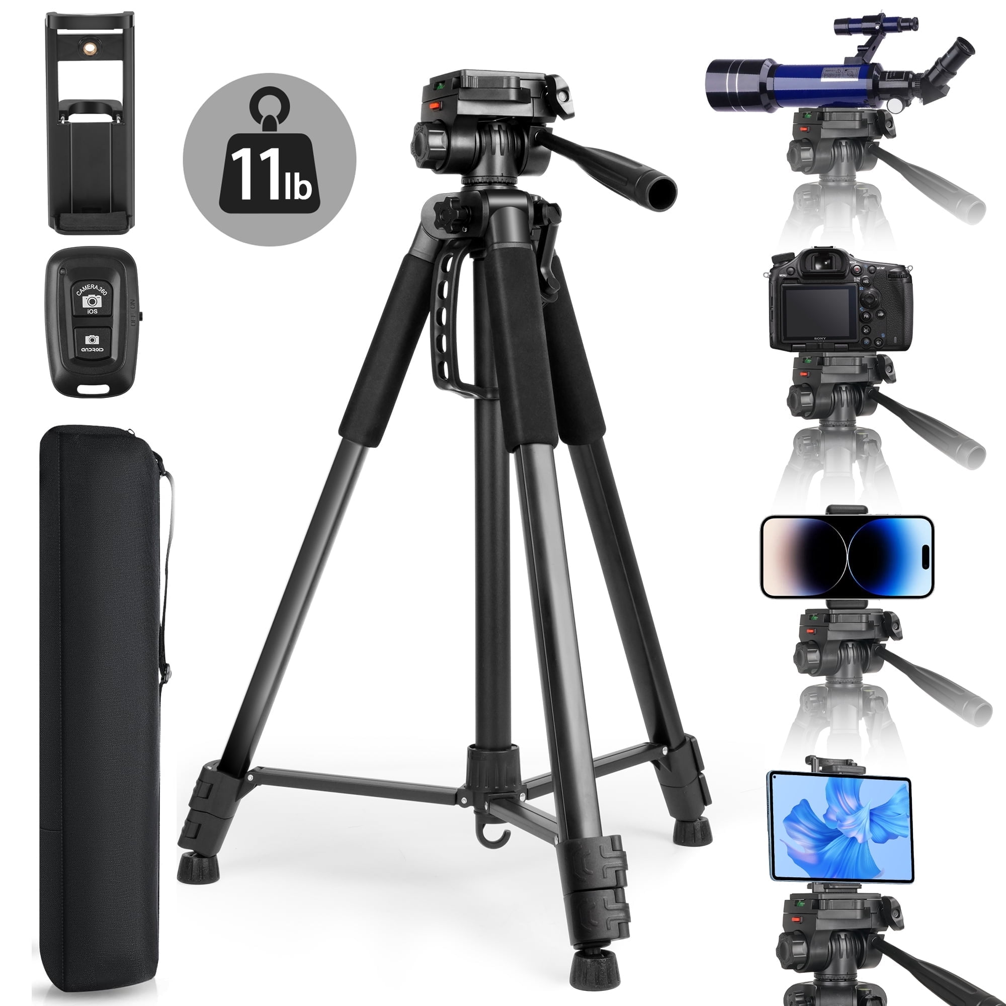 Meromore 71" Camera Tripods, Tripod Stand for Camera Phone Video Recording, Heavy Duty Camera ...