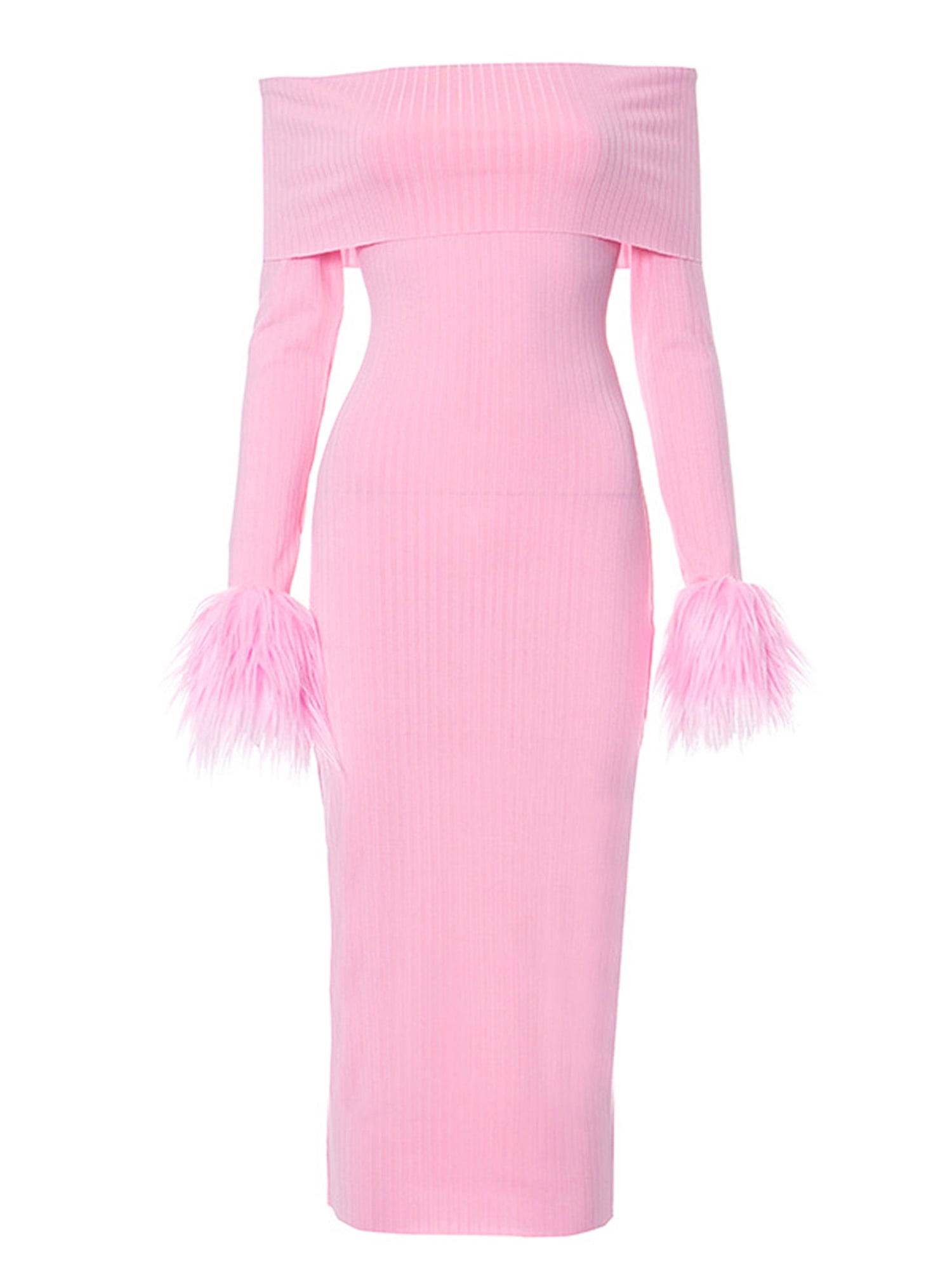 Merqwadd Party Dress for Women Bodycon Long Sleeve Furry Patchwork ...
