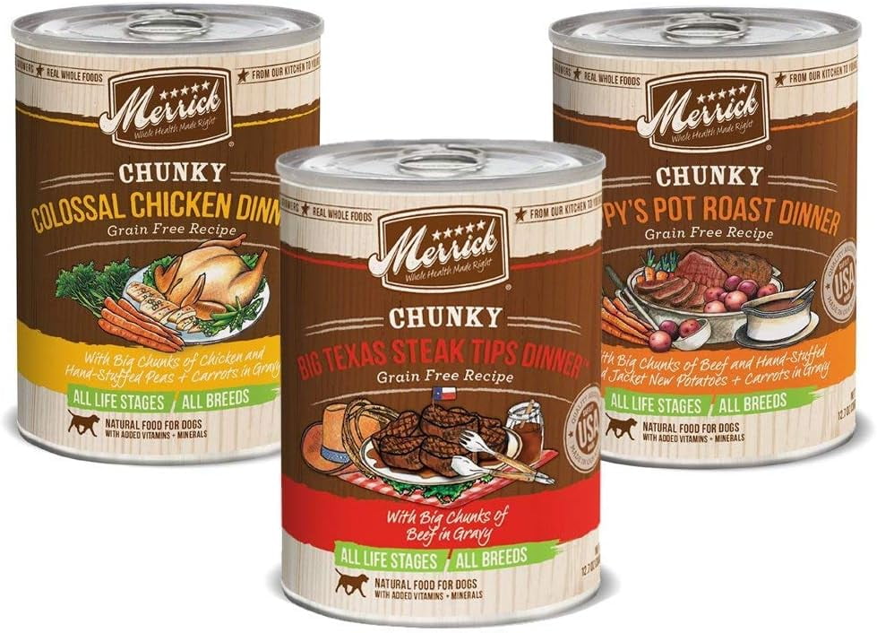 Merrick Chunky Canned Dog Food Variety Pack - 3 Flavors (12 Pack ...