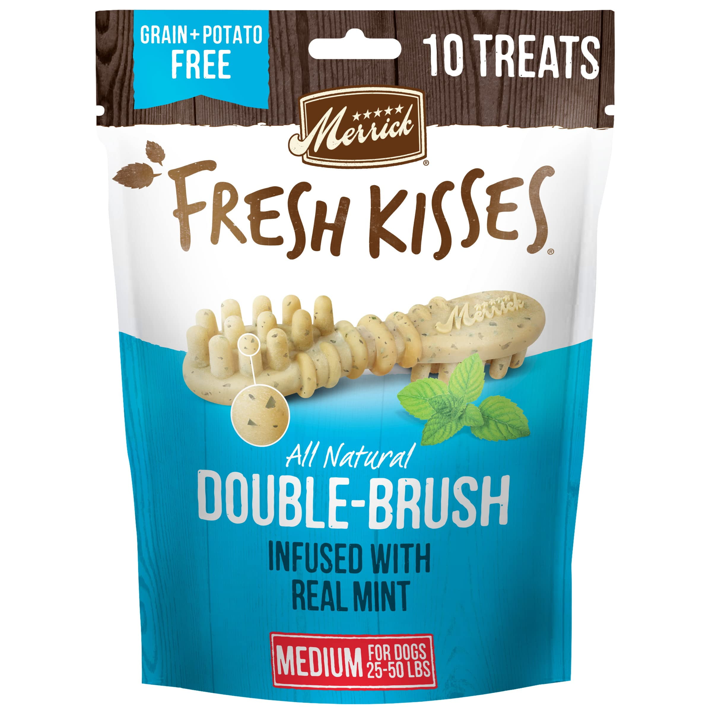 Merrick Fresh Kisses Natural MMF7 Dental Chews Toothbrush Shape Treat Infused with Real Mint ...