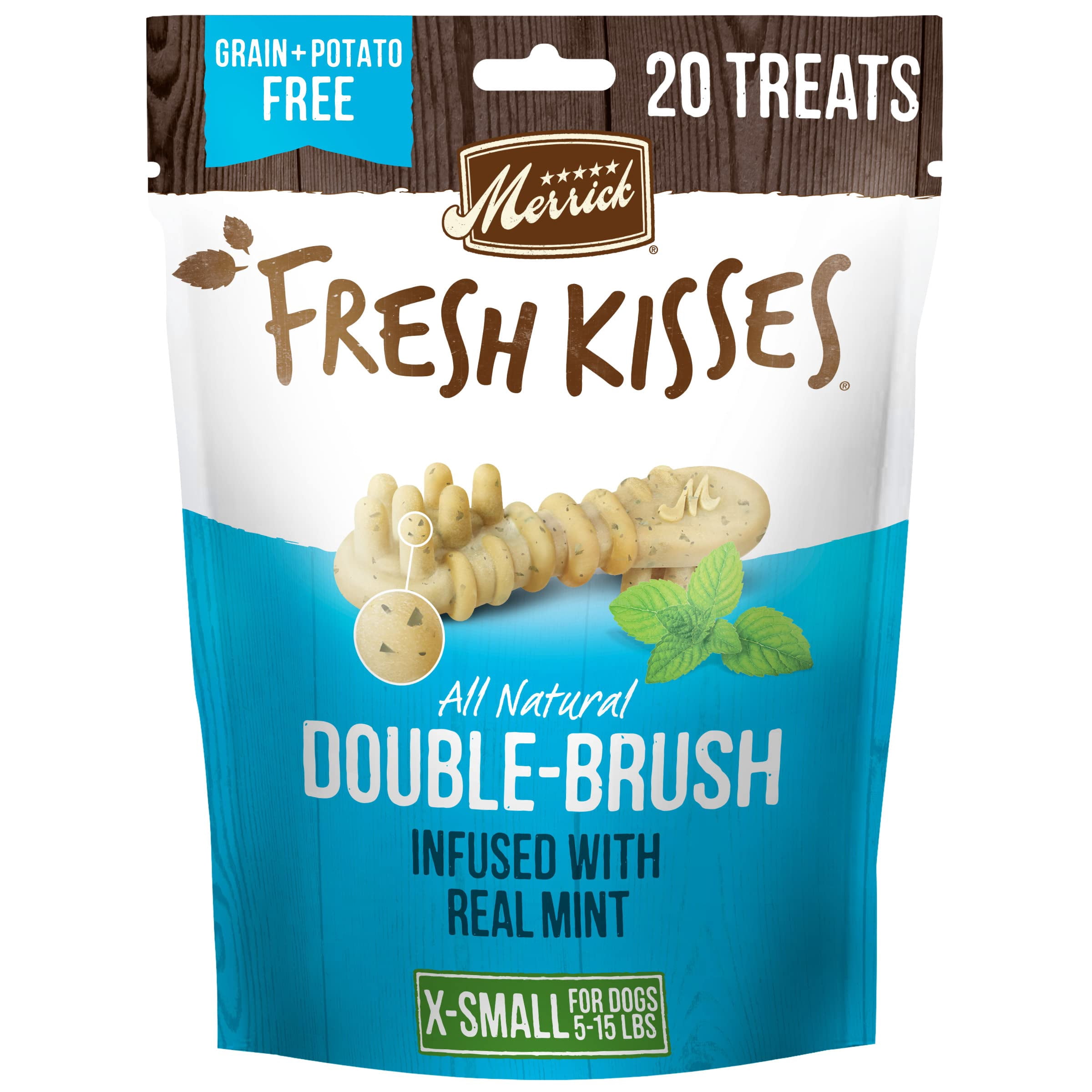Merrick Fresh Kisses Natural XEF1 Dental Chews Toothbrush Treat Shape ...