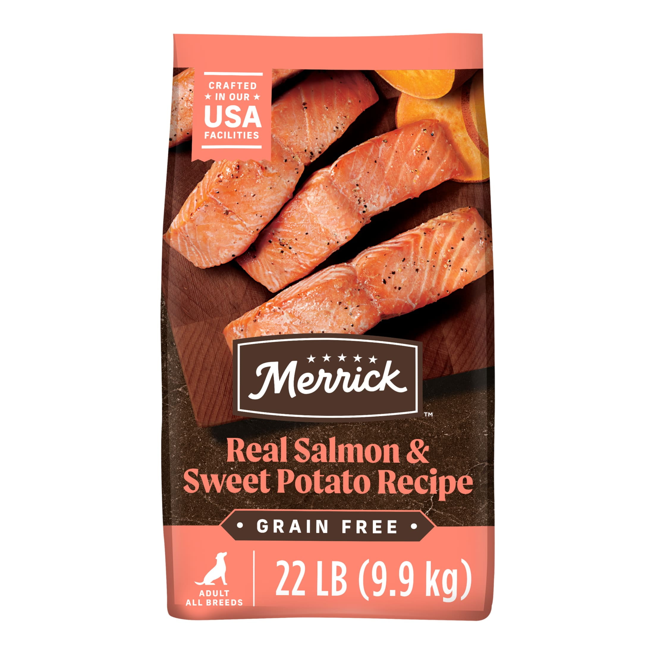 Merrick Real Salmon & Sweet Potato Dry Dog Food, Grain Free, 22 lb Bag ...