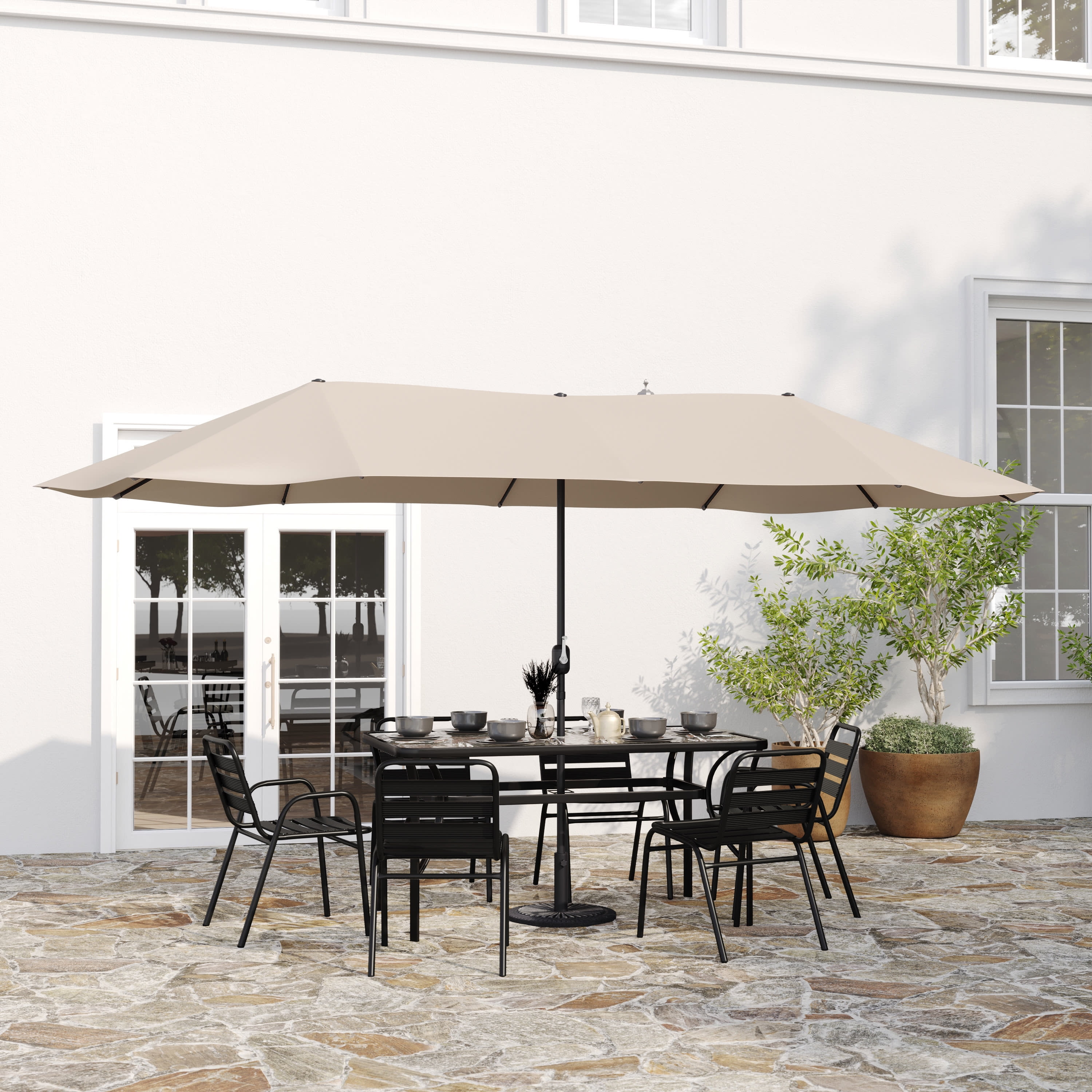 Merrick Lane 15 FT Triple Head Umbrella for Patio Use with Easy Lift ...