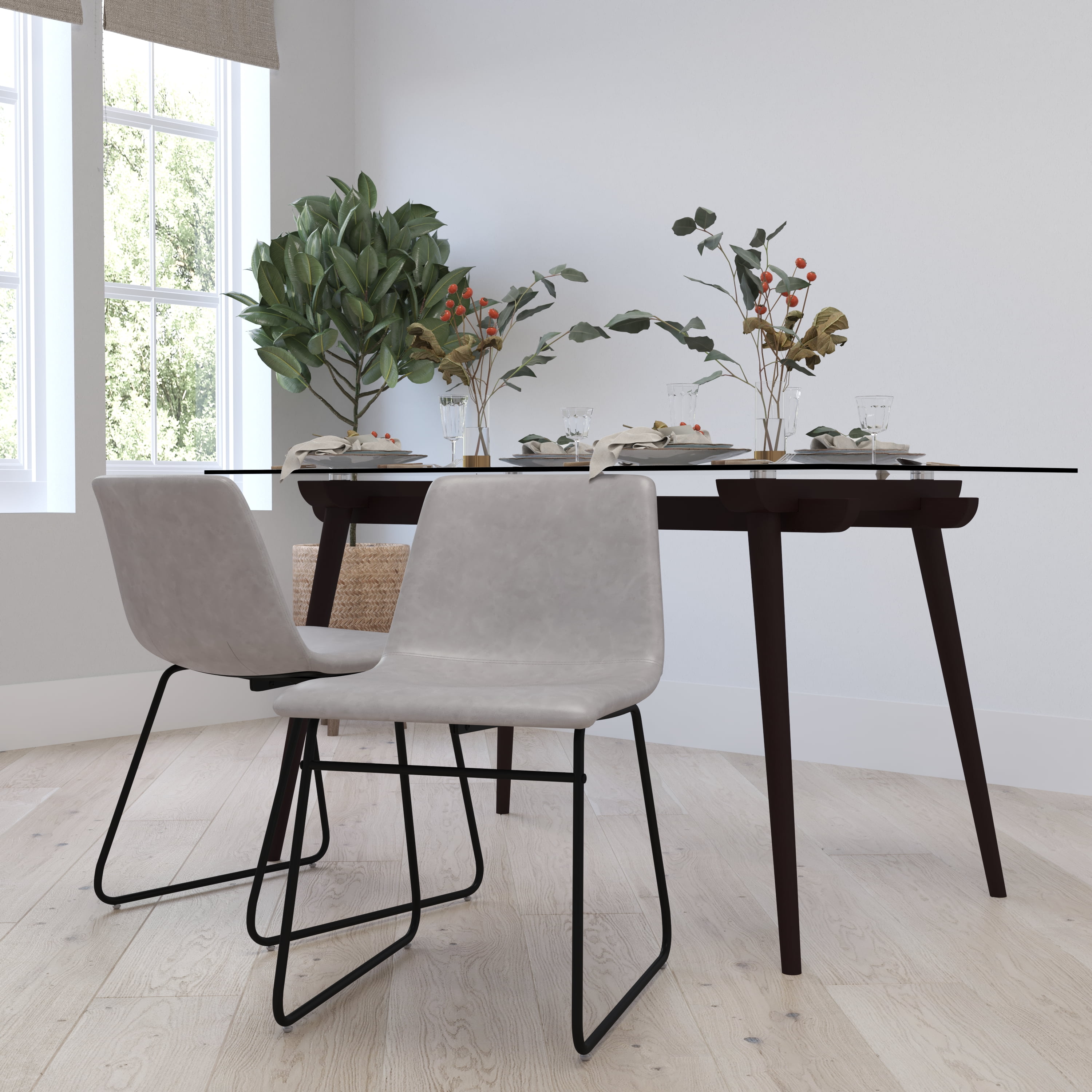 Merrick Lane 18'' Light Gray Faux Leather Dining Chairs with Bucket ...
