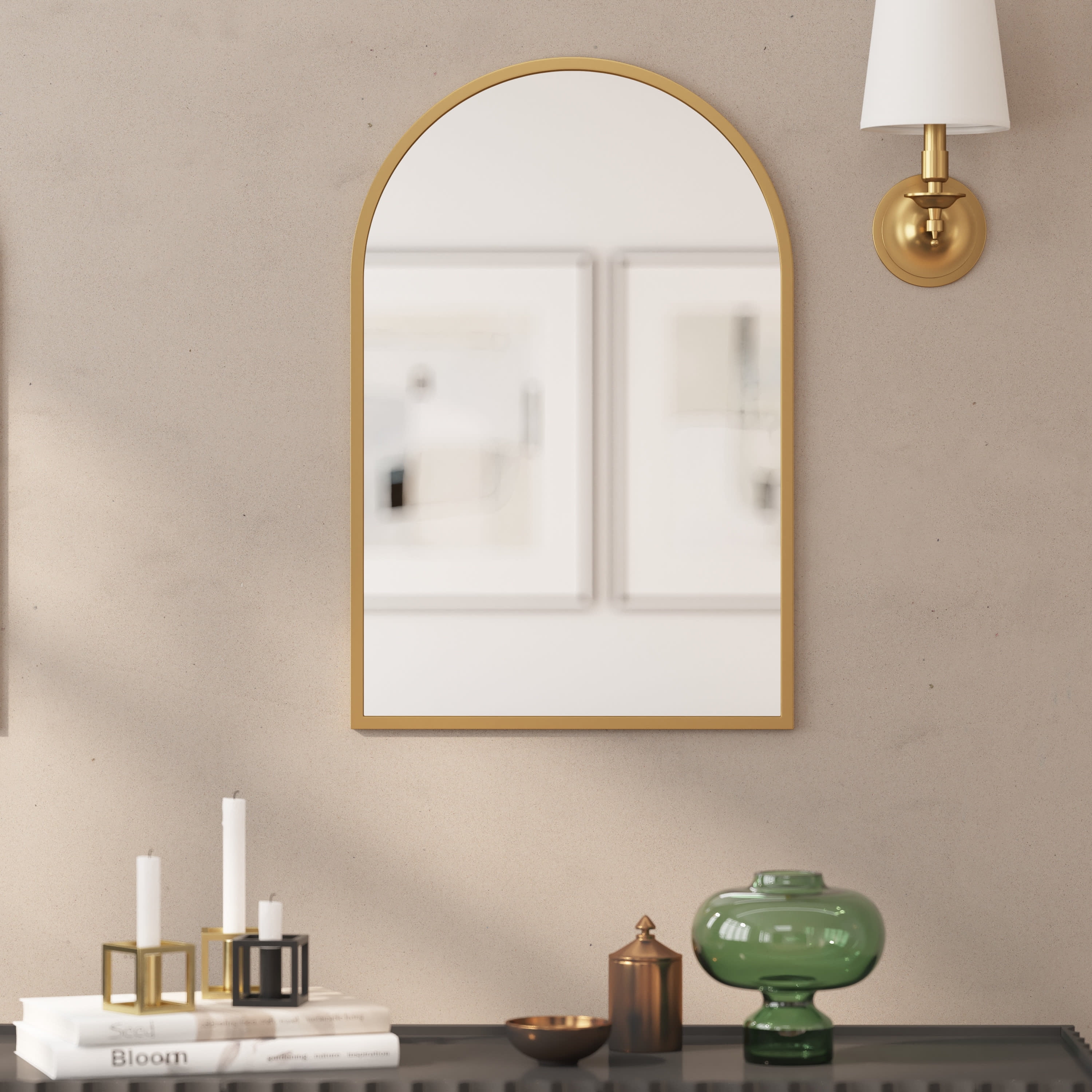 Merrick Lane 20"x30" Arched Metal Framed Wall Mirror for Entryways ...