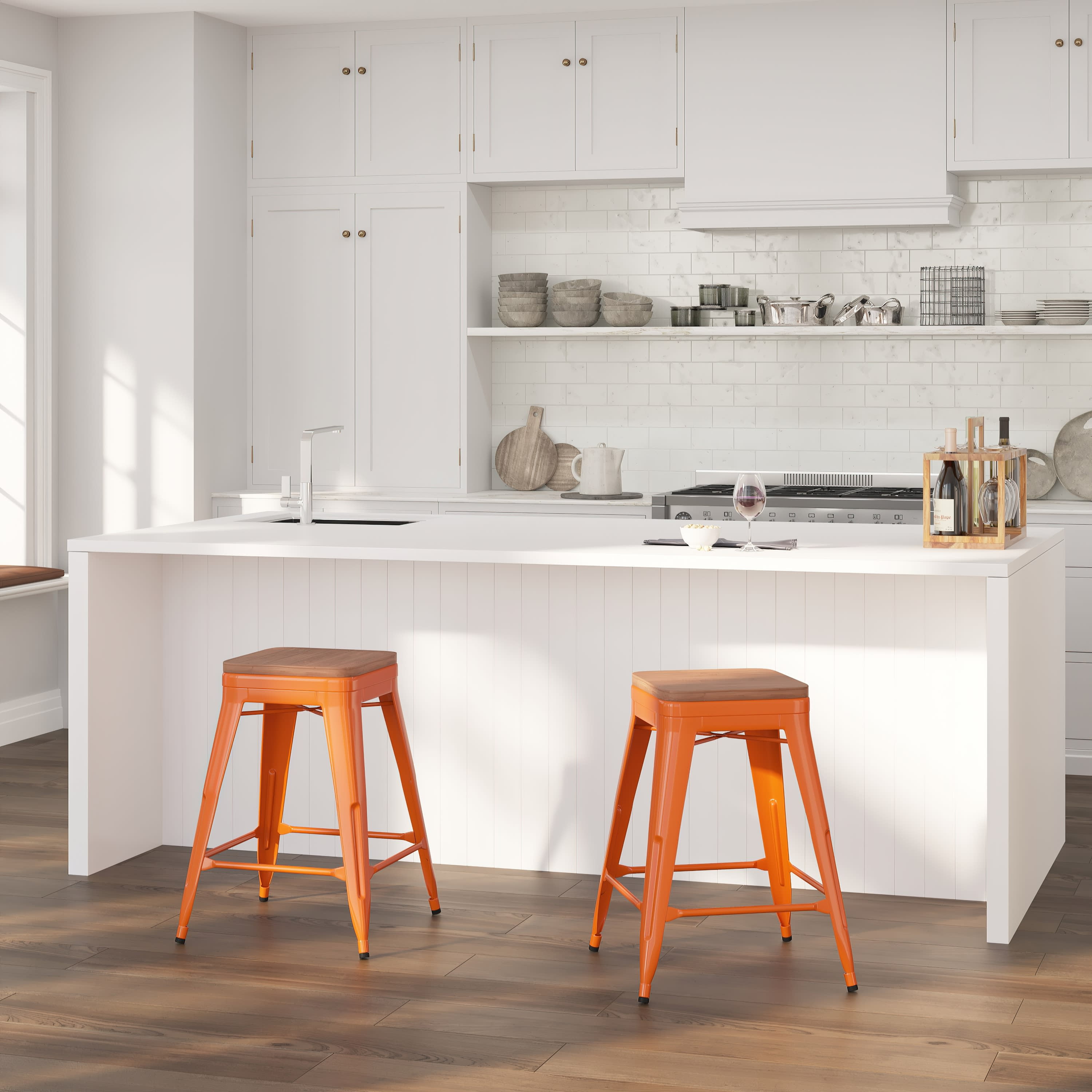 Merrick Lane 24" High Backless Orange Metal Counter Height Dining Stool ...