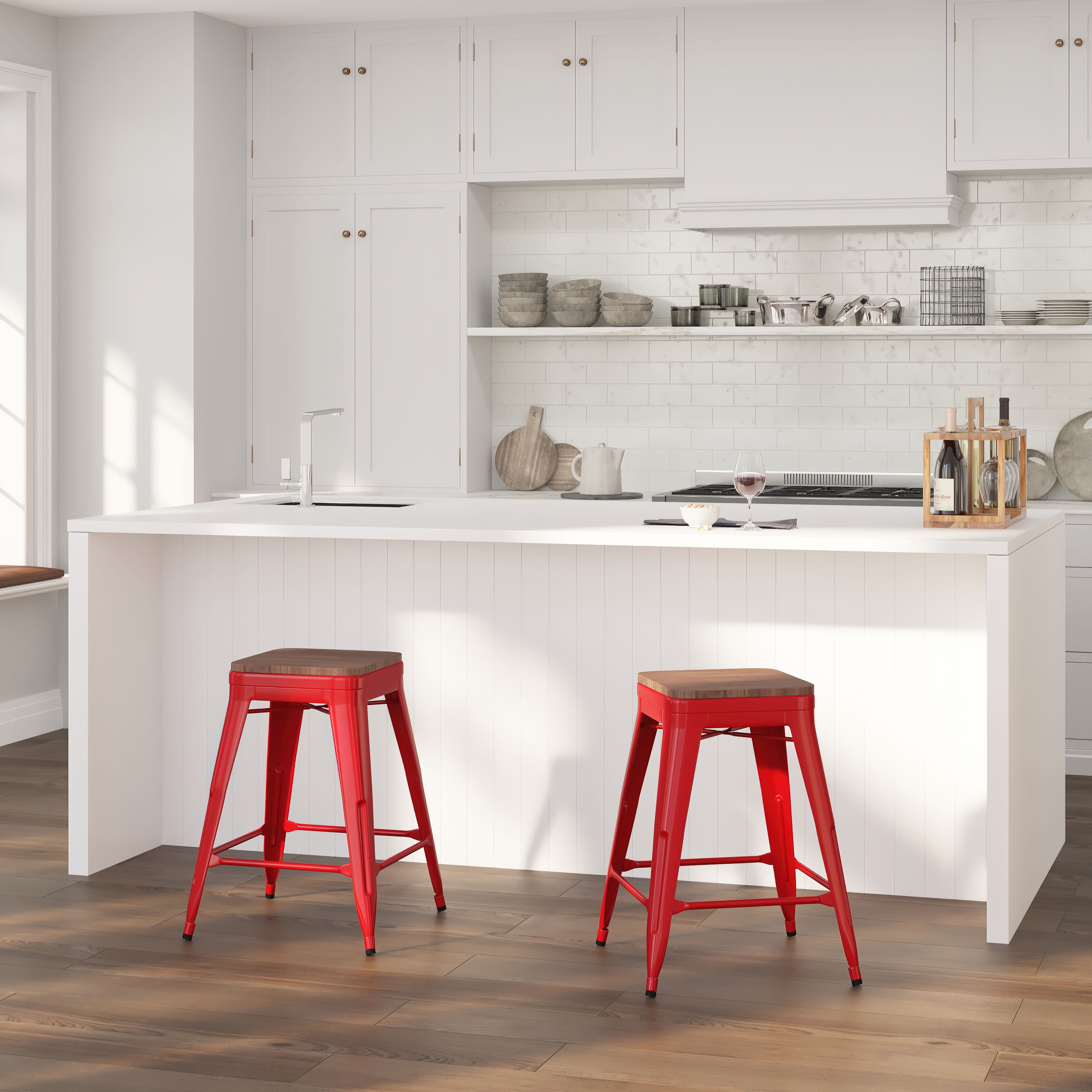 Merrick Lane 24" High Backless Red Metal Counter Height Dining Stool ...