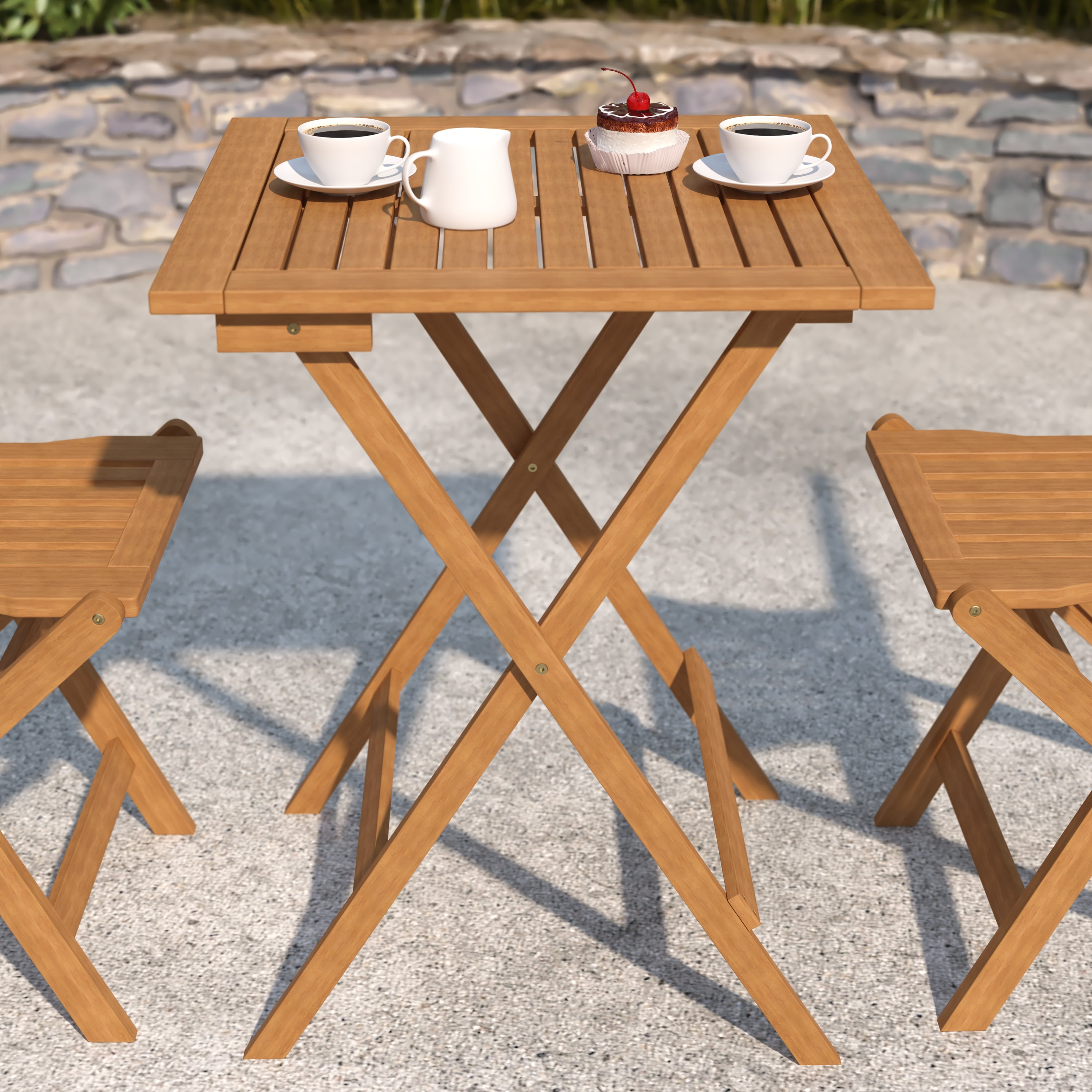 Merrick Lane 24 Inch Square Solid Acacia Wood Portable Folding Patio ...