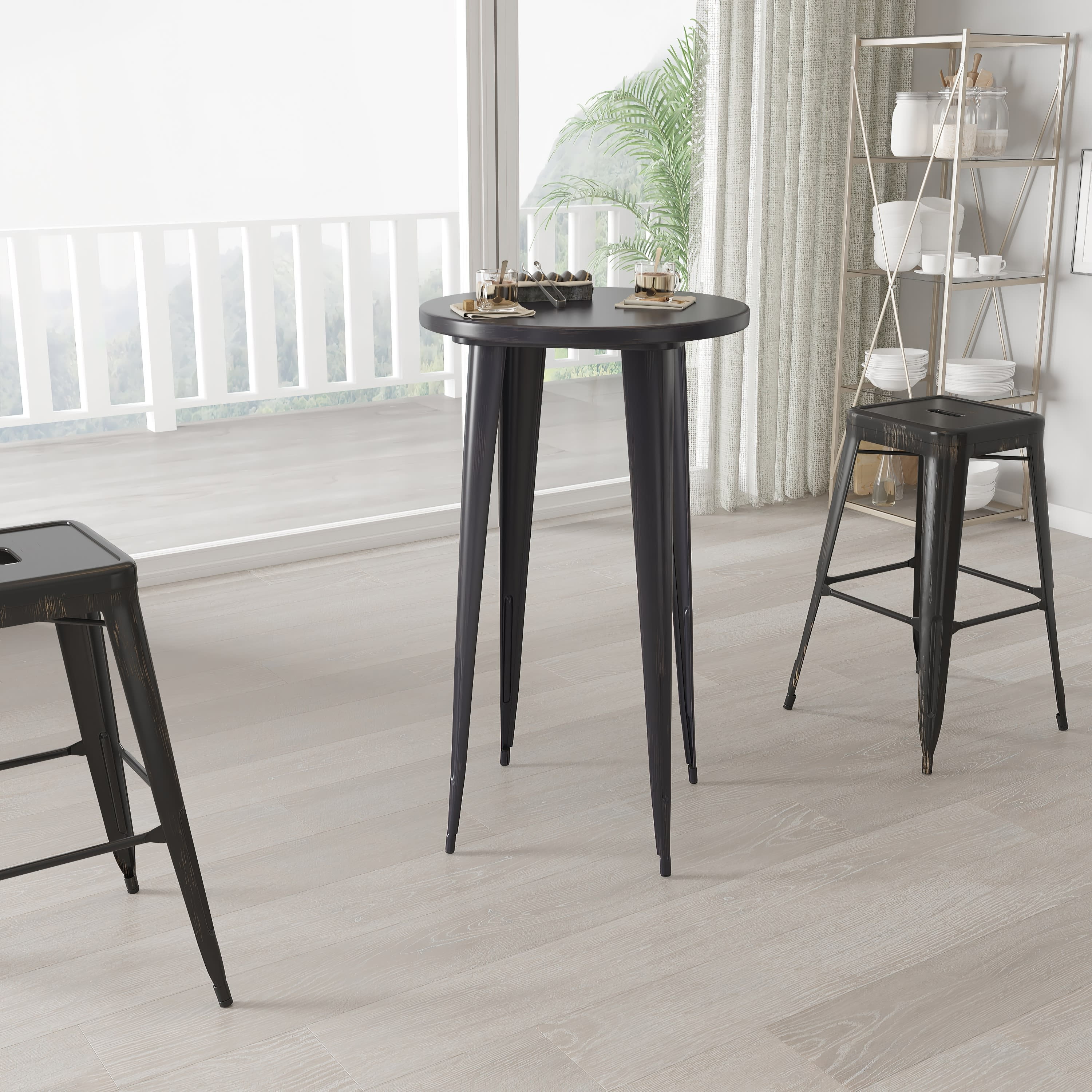 Merrick Lane 24" Round Bar Height Patio Table with Antique Black Powder Coated Galvanized Steel ...