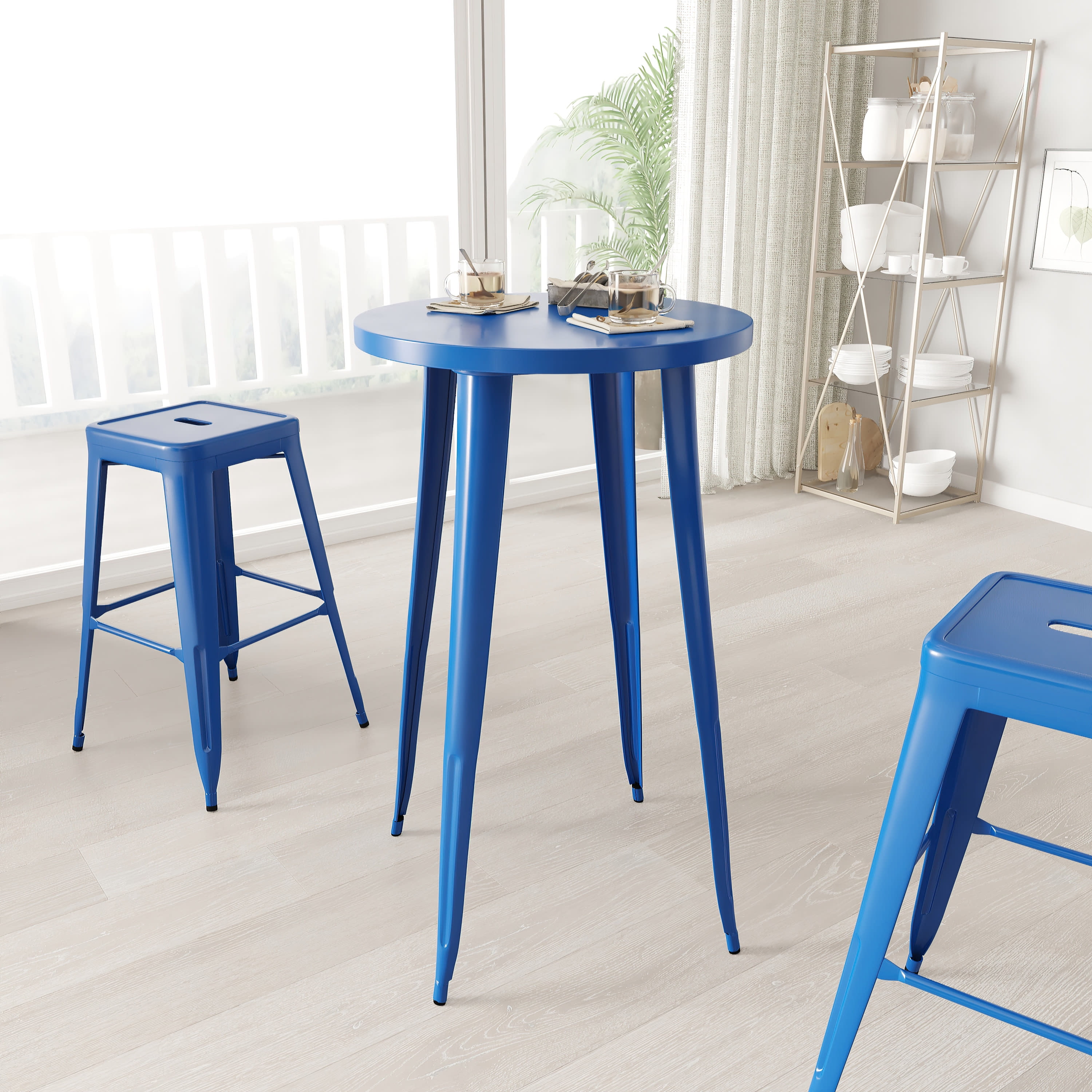 Merrick Lane 24" Round Bar Height Patio Table with Blue Powder Coated ...