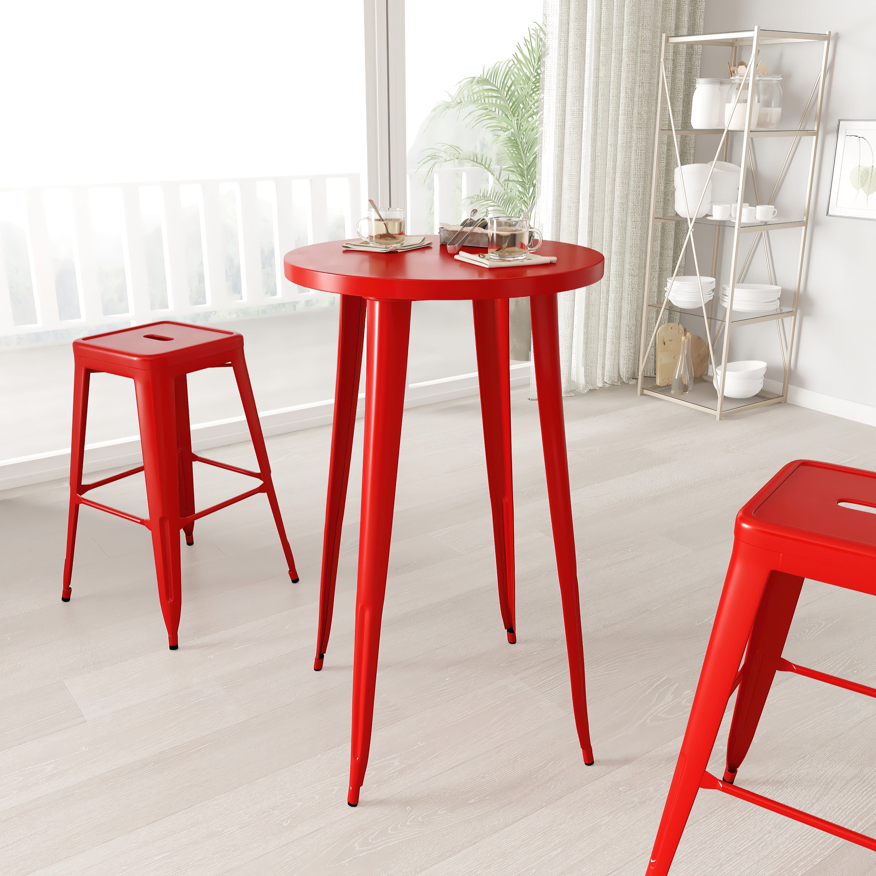 Merrick Lane 24" Round Bar Height Patio Table with Red Powder Coated Galvanized Steel Frame for ...