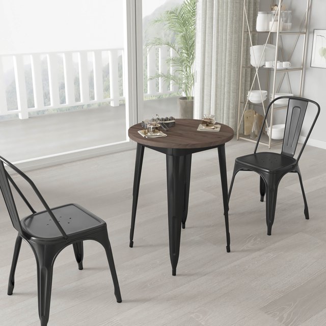 Merrick Lane 24" Round Metal Indoor Table with Black Galvanized Steel ...