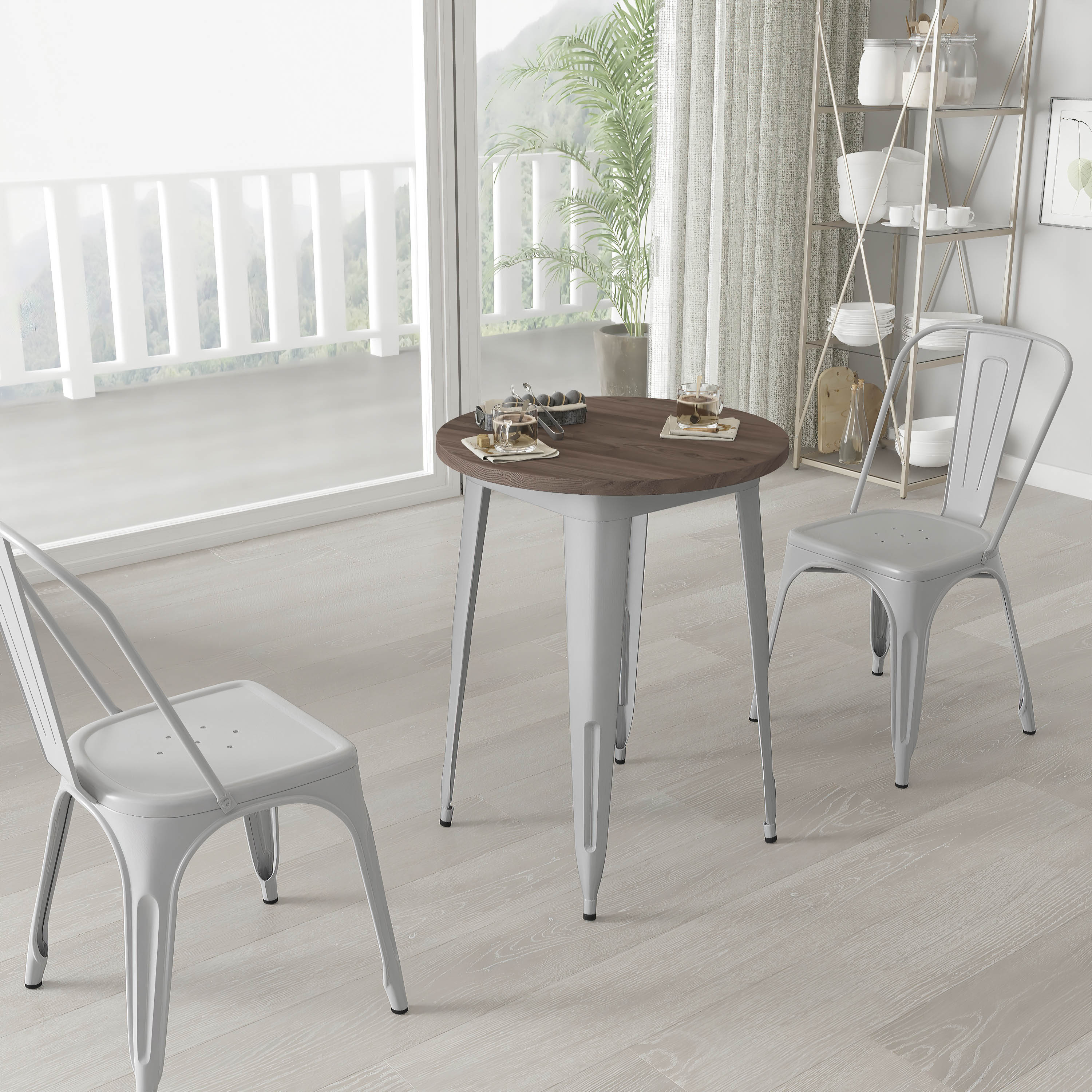 Merrick Lane 24" Round Metal Indoor Table with Silver Galvanized Steel ...