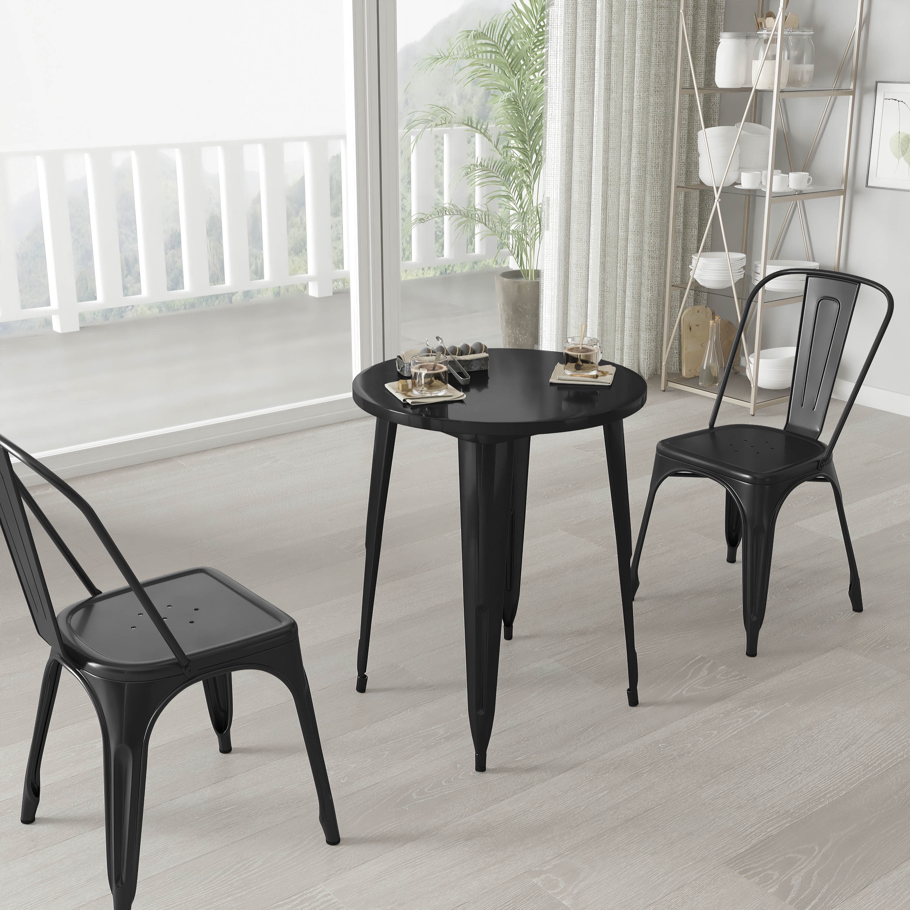 Merrick Lane 24" Round Black Metal Dining Cafe Table for Indoor and ...