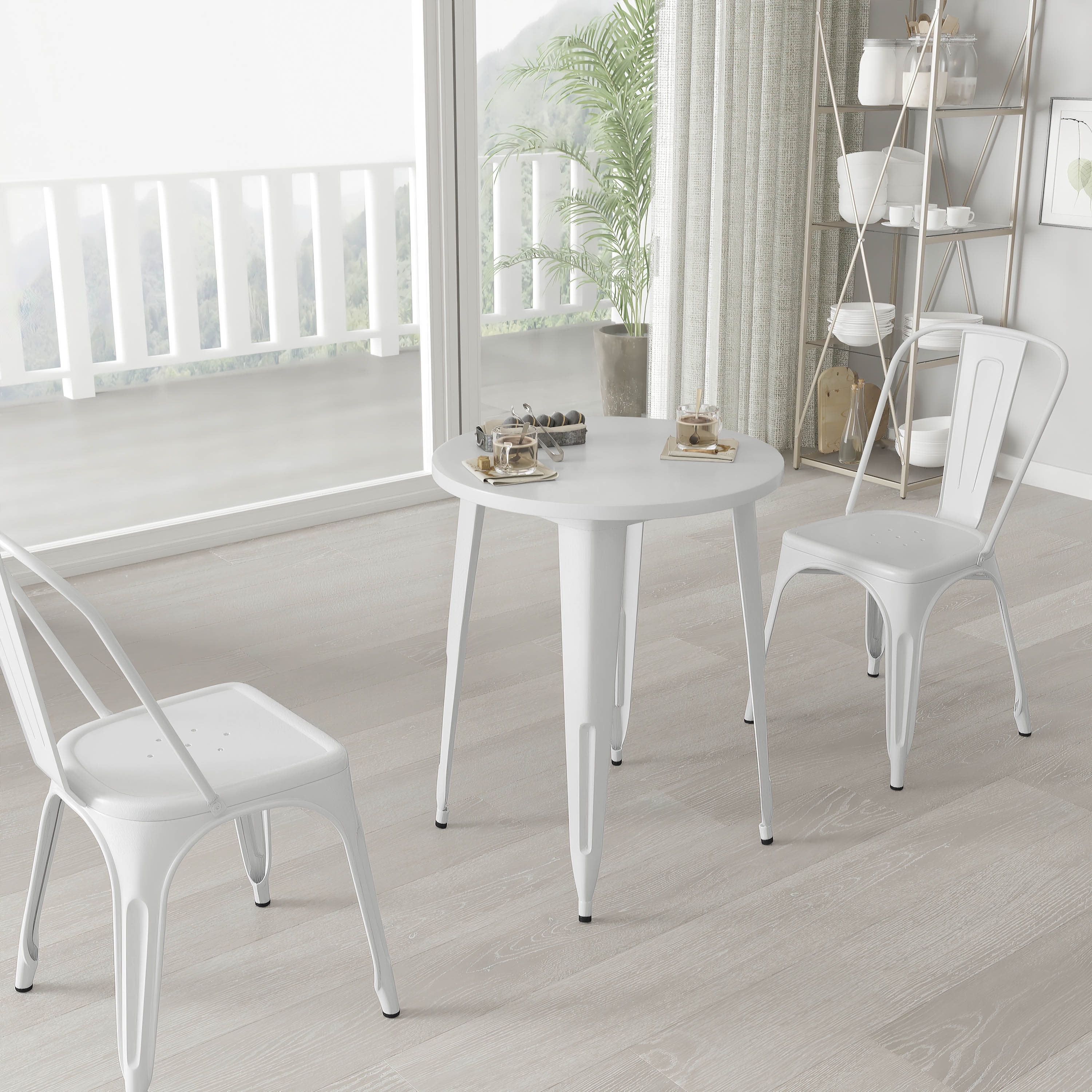 Merrick Lane 24" Round Metal Table for Indoor and Outdoor Use in White ...