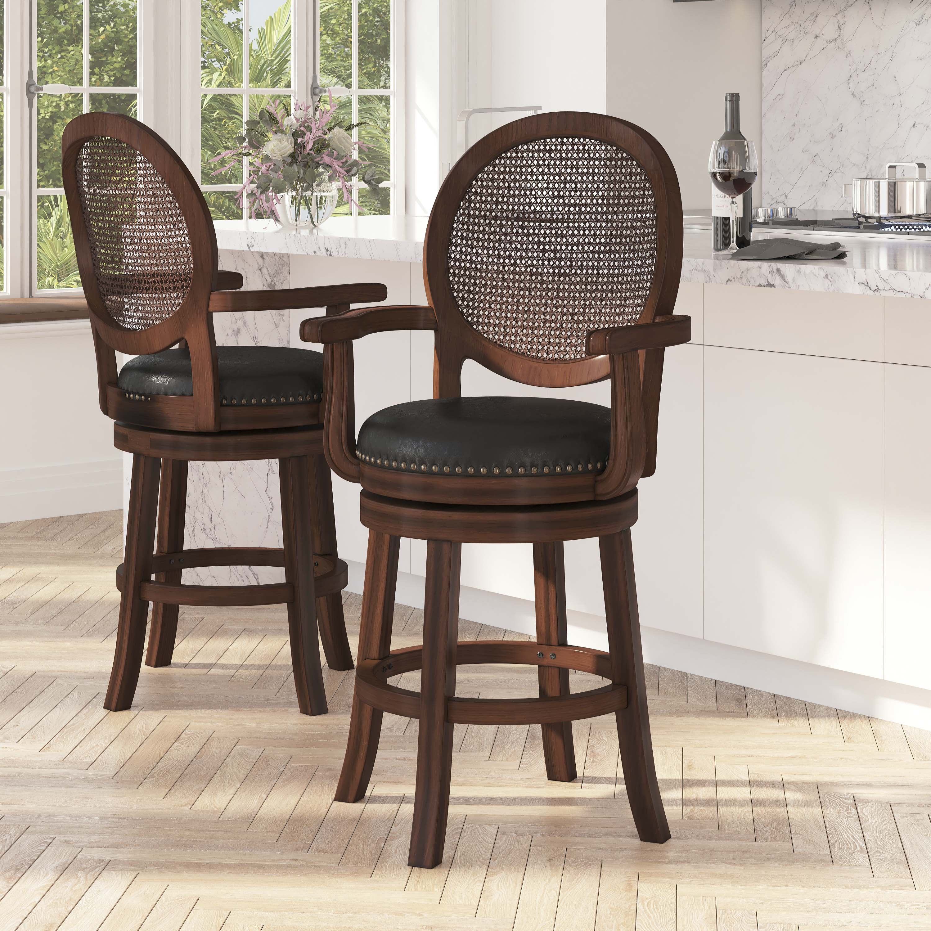 Merrick Lane 26" Swivel Counter Stool with Oval Rattan Back, Arms and ...