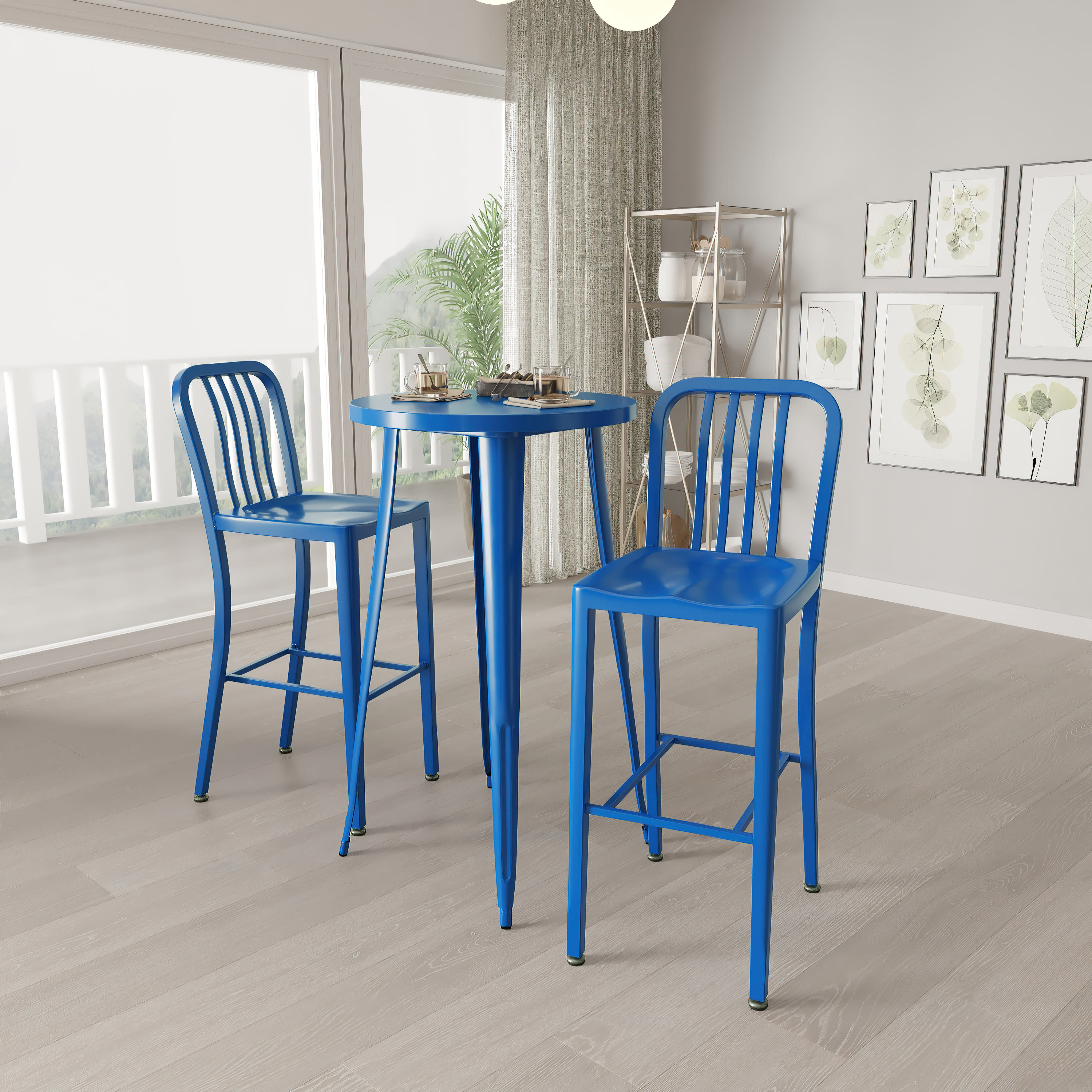 Merrick Lane 3 Piece Outdoor Dining Set in Blue with 24" Round Table ...