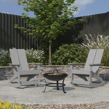 GDF Studio Kingston Outdoor Acacia Wood 5 Piece Adirondack Chair and ...