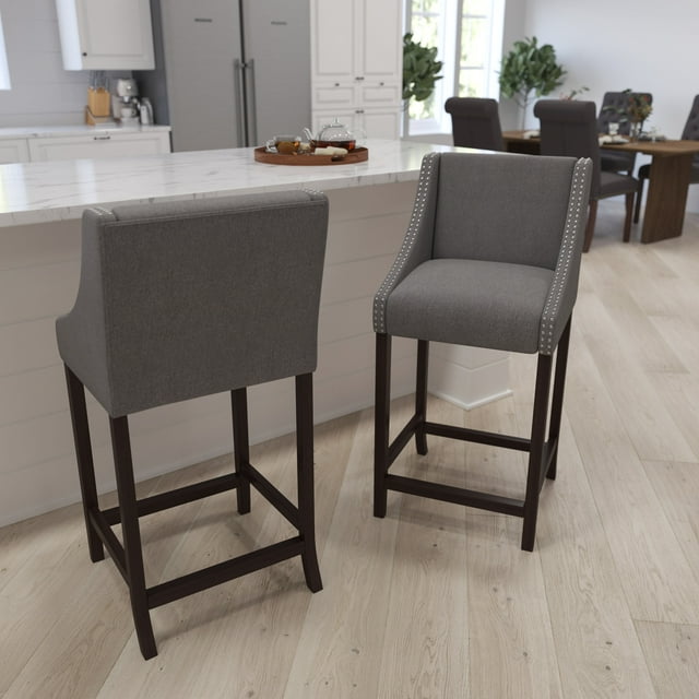 Merrick Lane 30 Inch Bar Height Stool with Nailhead Trim in Dark Gray ...