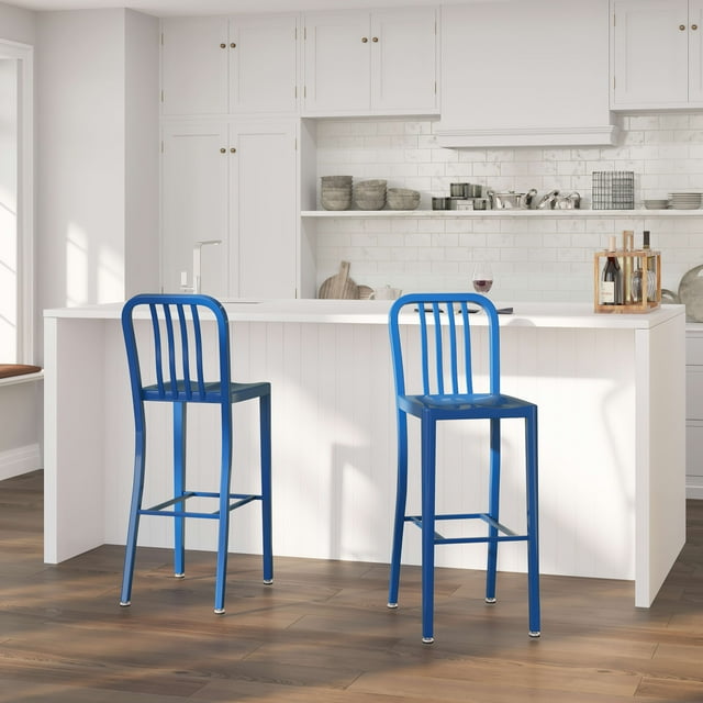 Merrick Lane 30 Inch Bar Stool Height, Indoor/Outdoor, Blue Galvanized ...