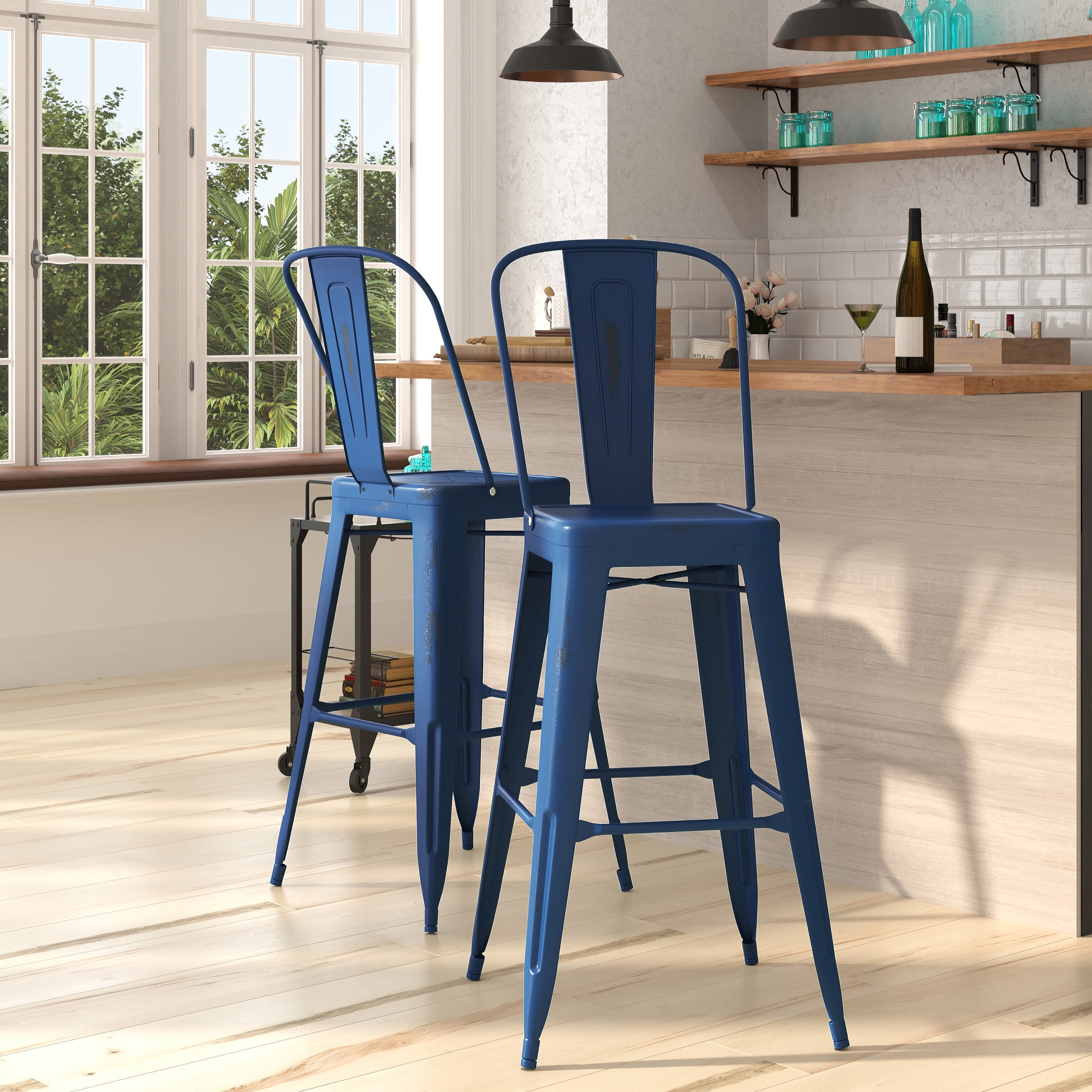 Merrick Lane 30" Metal Indoor-Outdoor Counter Stool with Vertical Slat ...