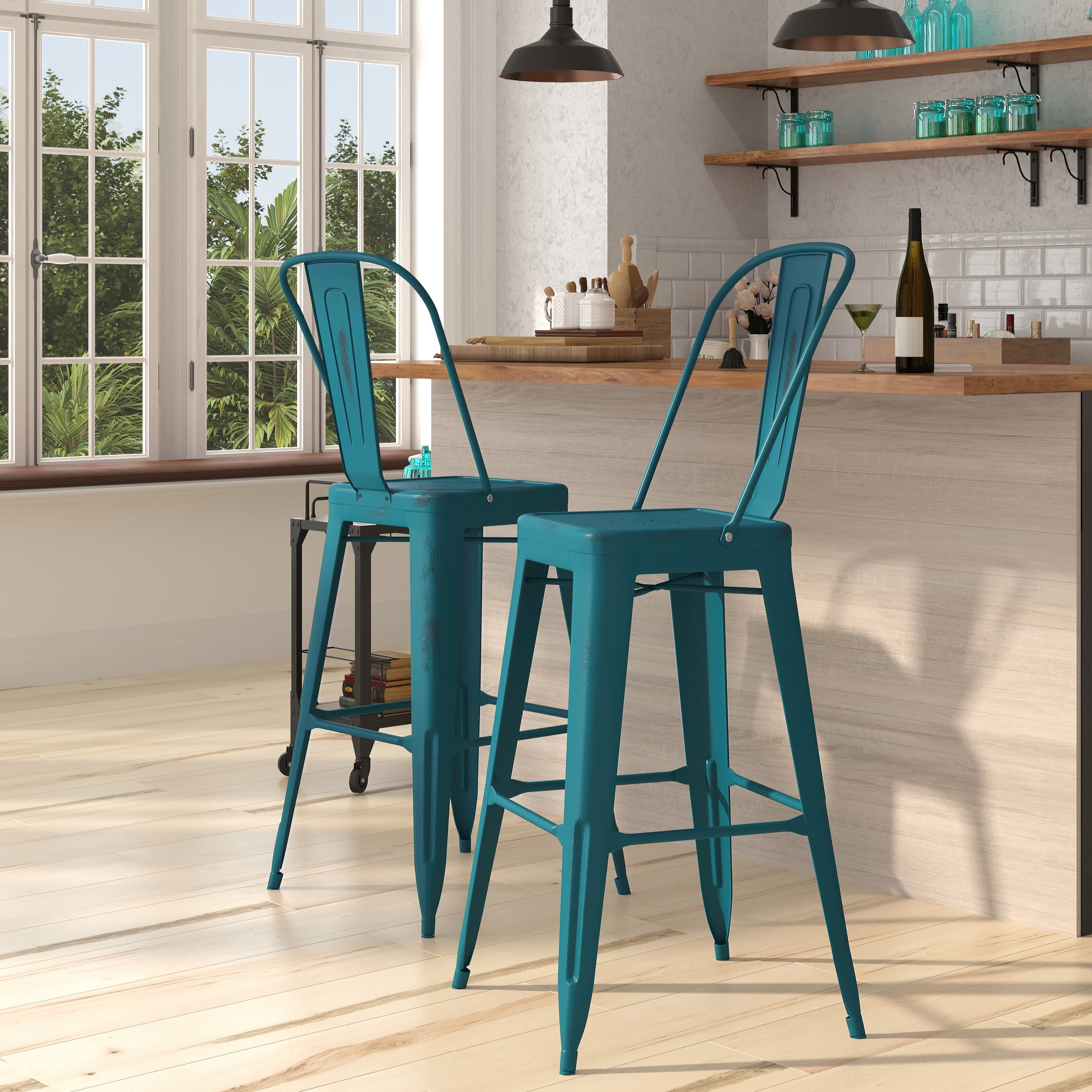 Merrick Lane 30" Bar Chair, Metal Indoor-Outdoor Stool, Vertical Slat ...