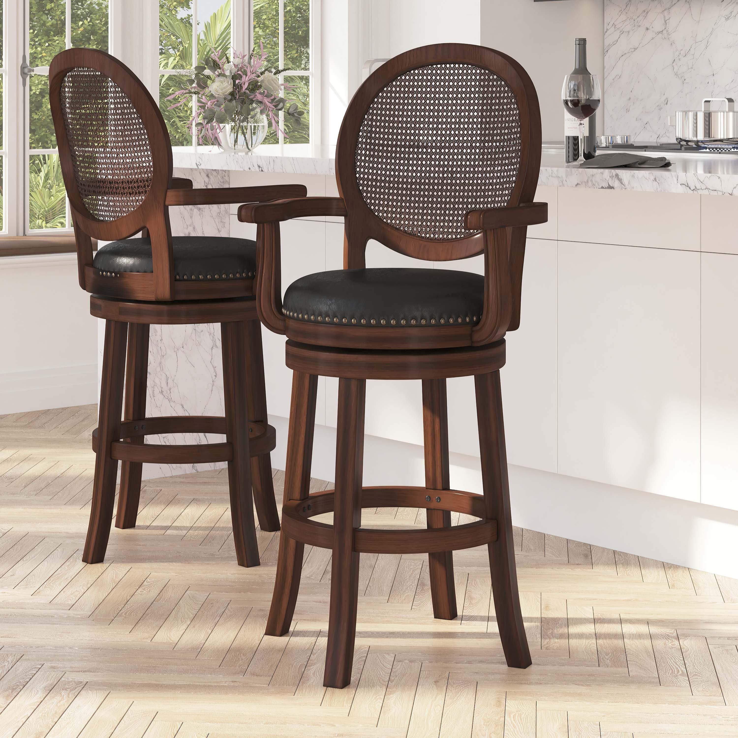 Merrick Lane 30" Modern Swivel Bar Stool, Woven Rattan Back, Arms ...
